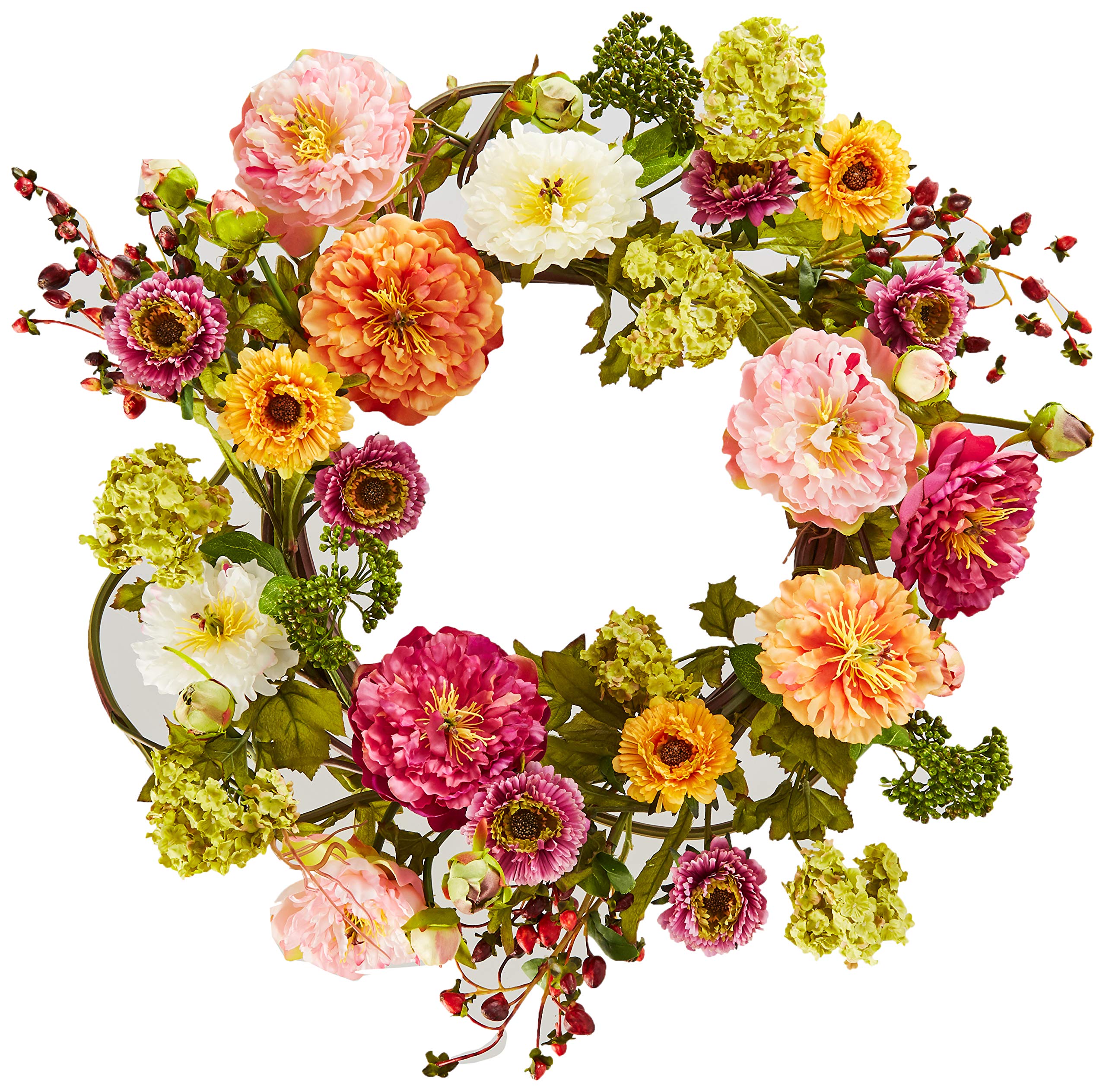 Nearly Natural 24" Peony Wreath (24in) and 24-Inch Spring Garden Wreath