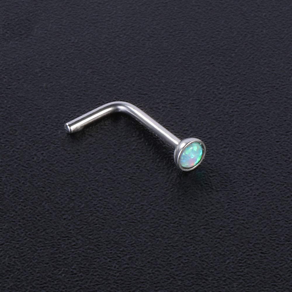 Piercingpops 12PCS 20g Tiny CZ Opal Nose Bone/L Shaped/Nose Screws Stud Stainless Steel Nose Ring Set Body Jewelry Piercing (12PCS - 3mm Opal & CZ(L Shaped Style))