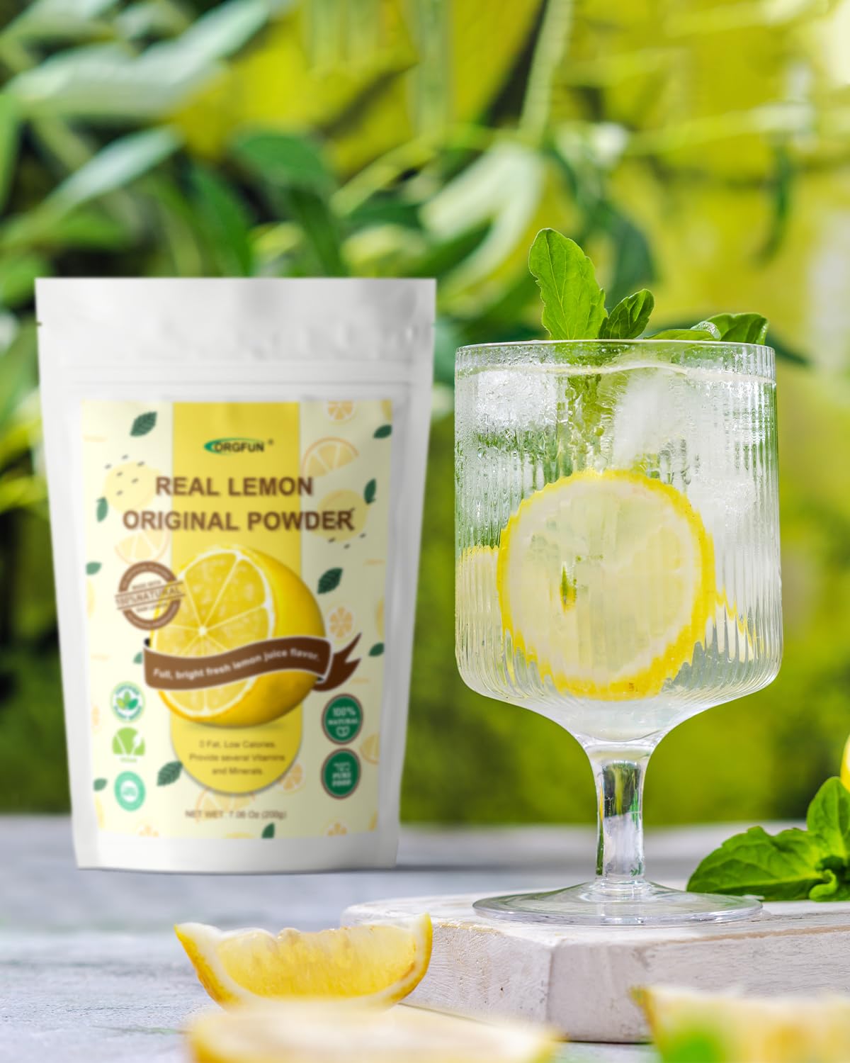 ORGFUN Original Lemon Powder Made with Real Lemons, Freeze Dried Juice Powder, Strong Fresh Lemon Flavor Great for Beverages, Smoothies, Baking 7.06 Oz