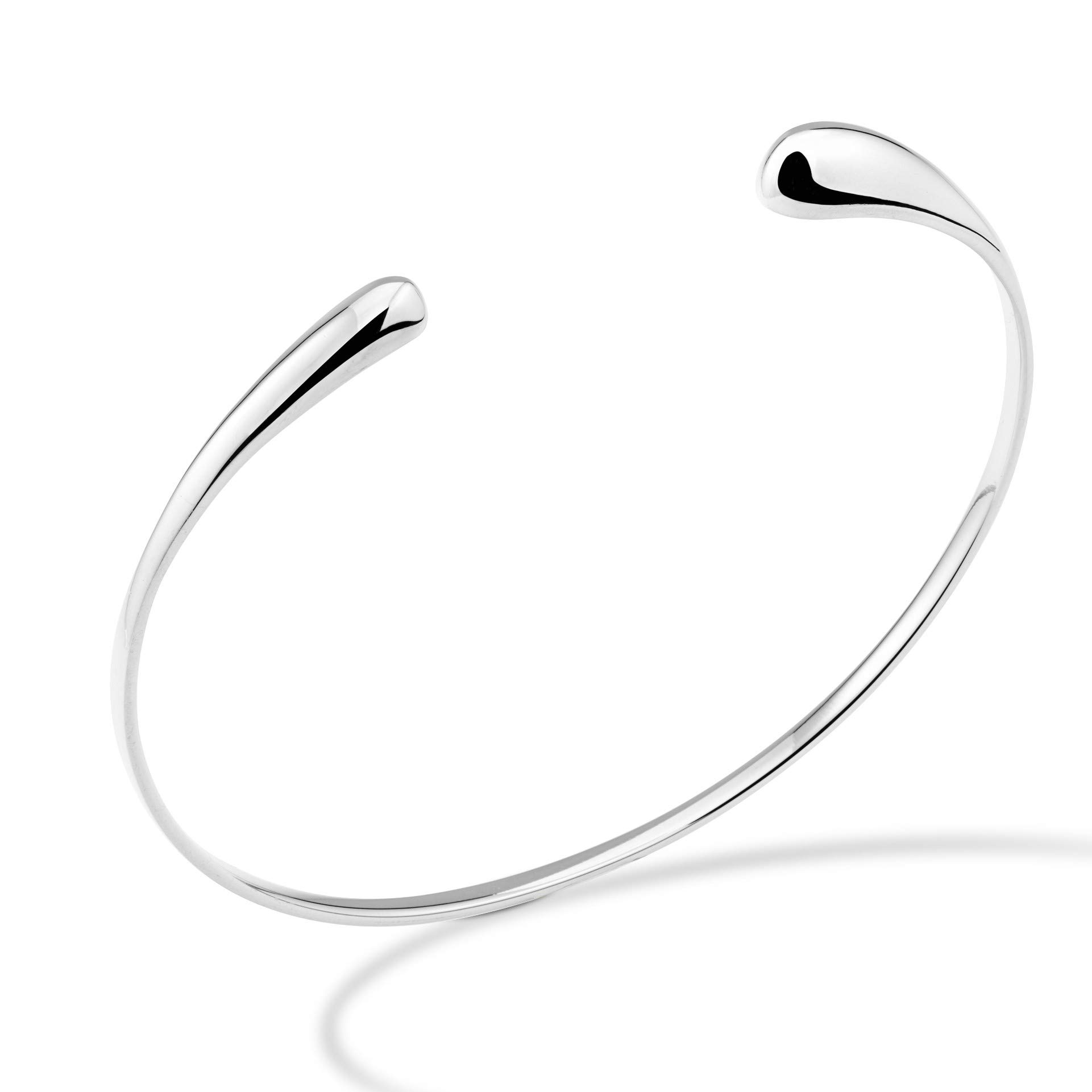 Miabella 925 Sterling Silver or 18Kt Gold Over Silver Italian Thin Adjustable Organic Teardrop Open Cuff Bangle Bracelet for Women Handmade in Italy (Sterling Silver, Small (6.75" - 7"))