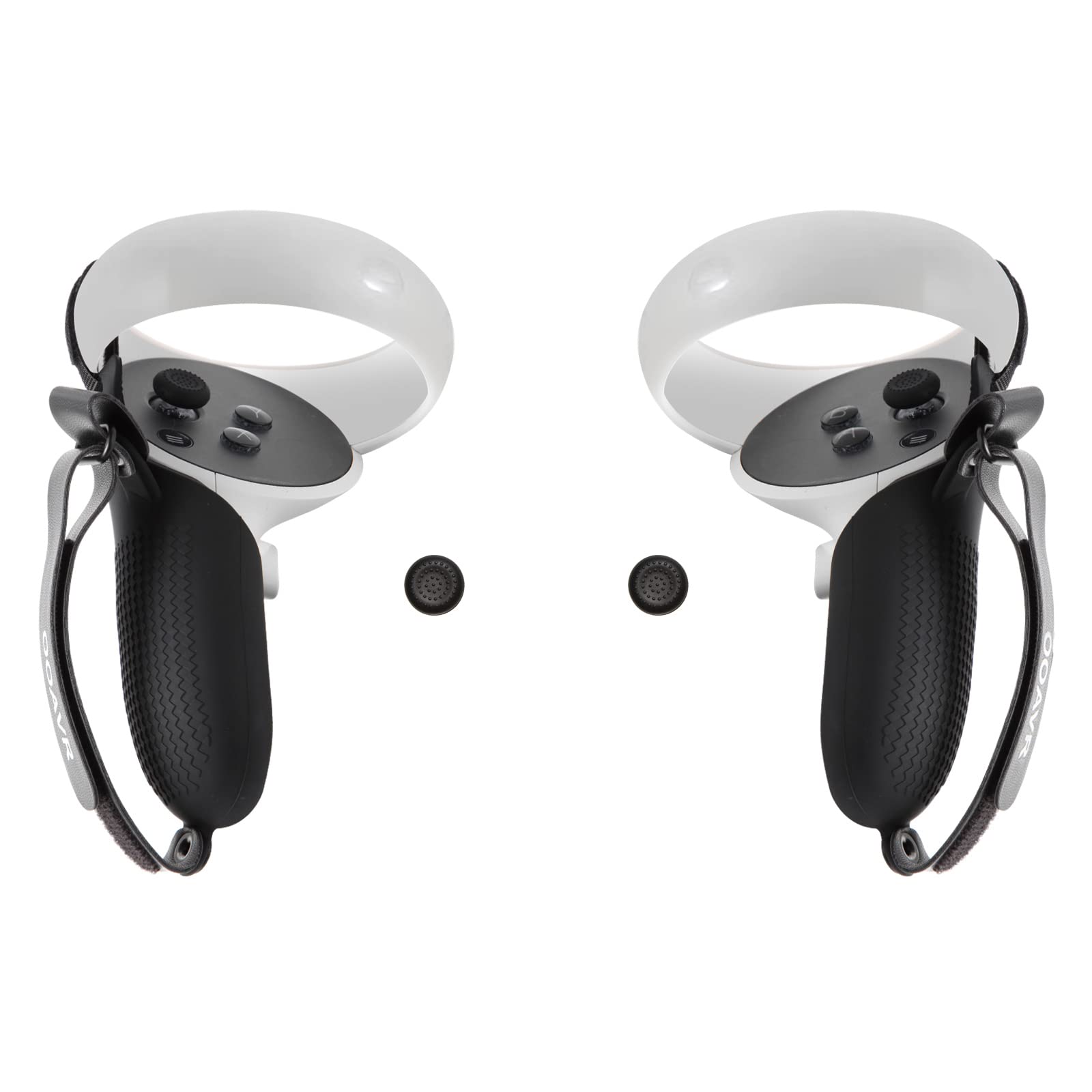 VR Touch Controller Silicone Protective Grip Cover for Oculus Quest 2,Drop and Slip Resistant, with Adjustable Knuckle Strap and Joystick Cap Covers(Black)