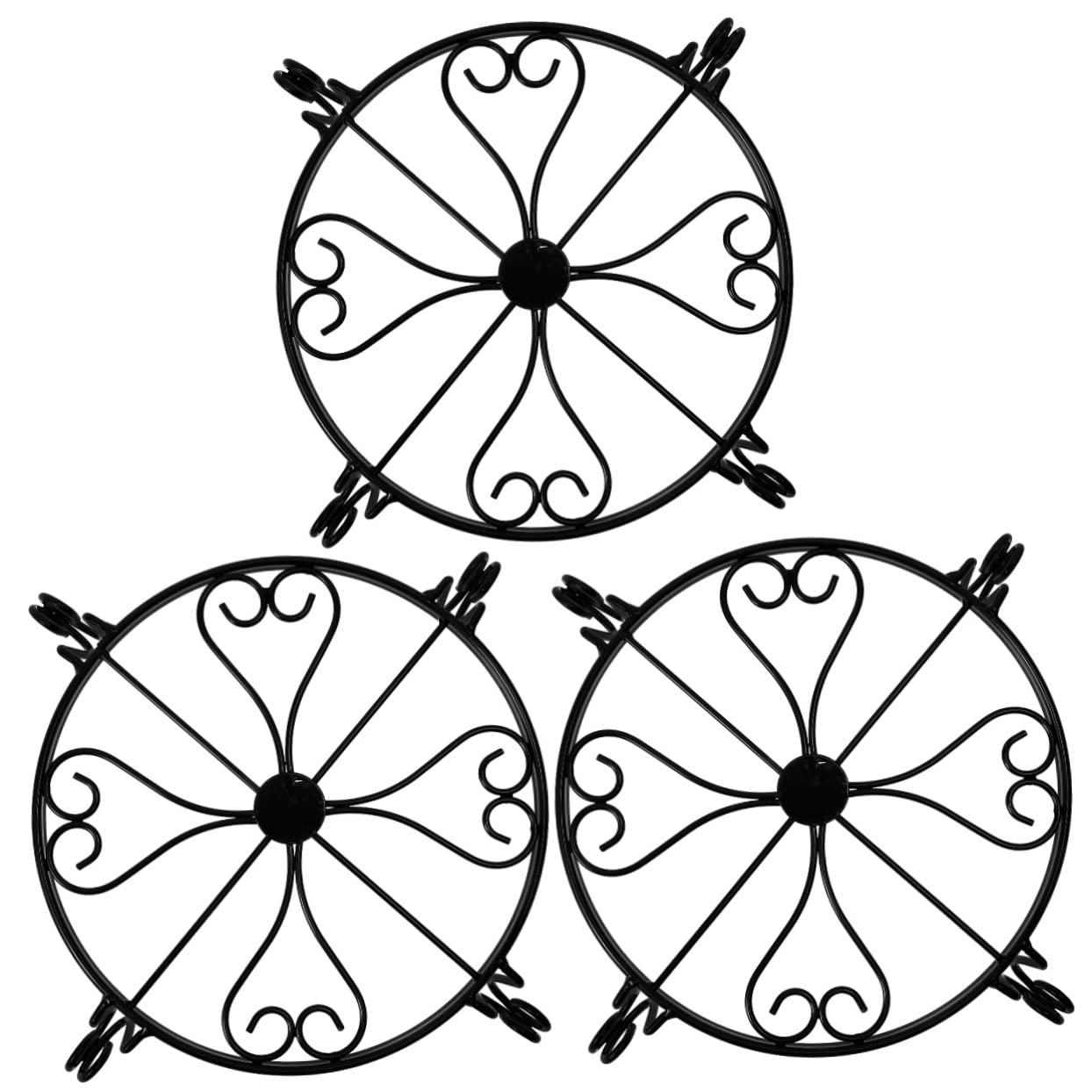 Yardenfun 3 Pcs Flower Stand Iron Vase Holder Round Black Plant Stand Metal Plant Holder Heavy Duty Flower Pots Holder Shelving Brackets Flowerpot Holder Iron Plant Stand Indoor Pot Rack