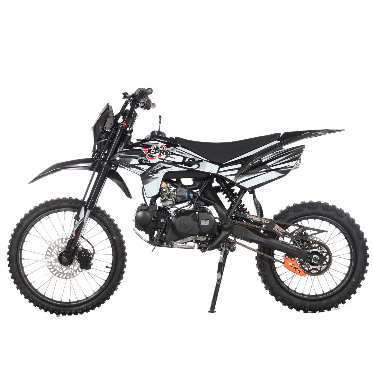 X-PRO Hawk 125 Dirt Bike 4-Speed Manual Transmission! Electric/Kick Start, Big 19"/16" Tires! (Black, Factory Package)