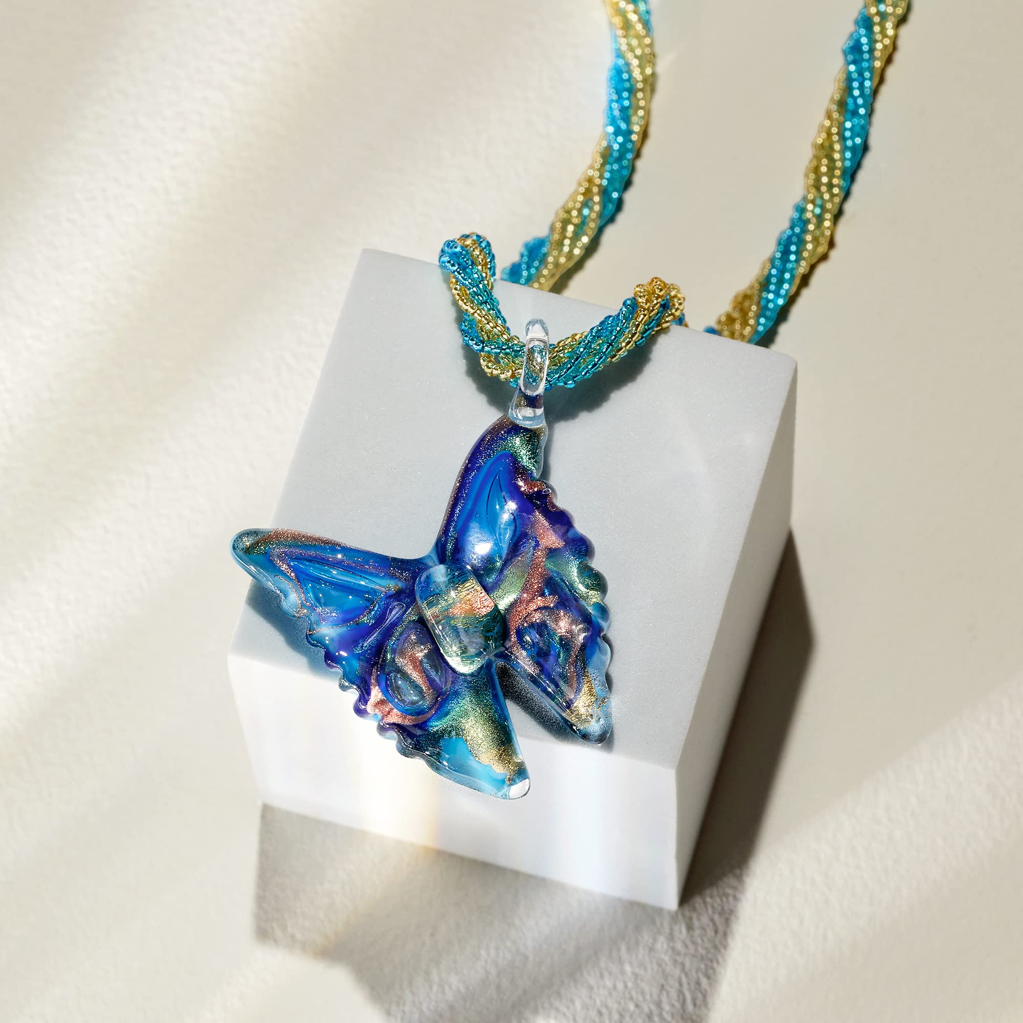 Ross-Simons Italian Murano Glass Butterfly Pendant Necklace With 18kt Gold Over Sterling. 18 inches
