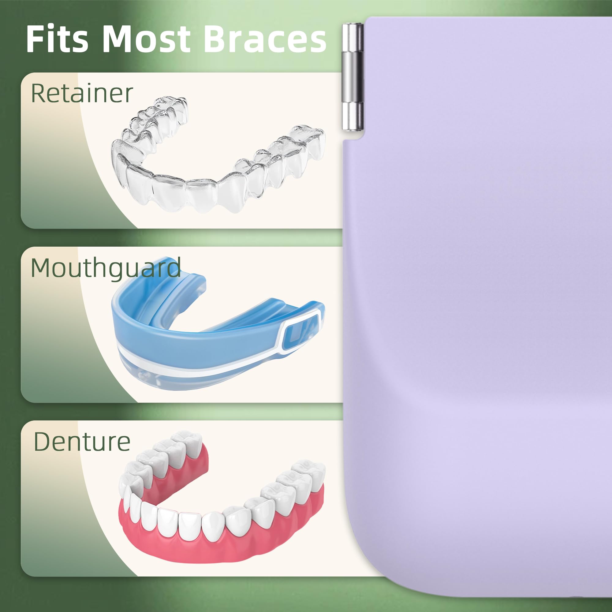 Nearockle 2 Pack Silicone Retainer Case with Lanyard, Soft Denture Case with Vent Holes Compatible for Invisalign, Portable Mouth Guard Case Travel Containers (Pink+Purple)