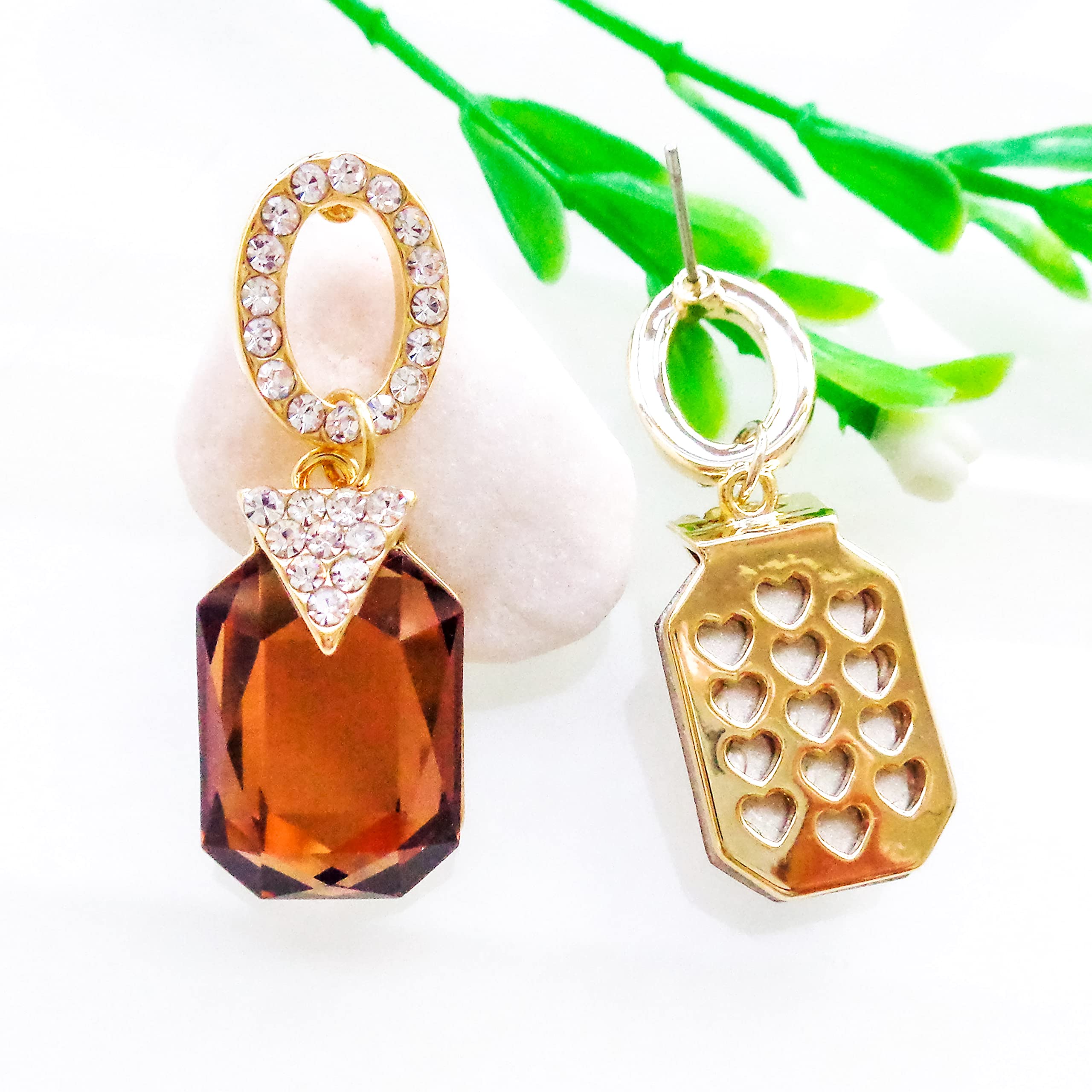 Navachi 18k Gold Plated White Crystal Brown Square Zircon Dangle Az1640e Stud Earrings