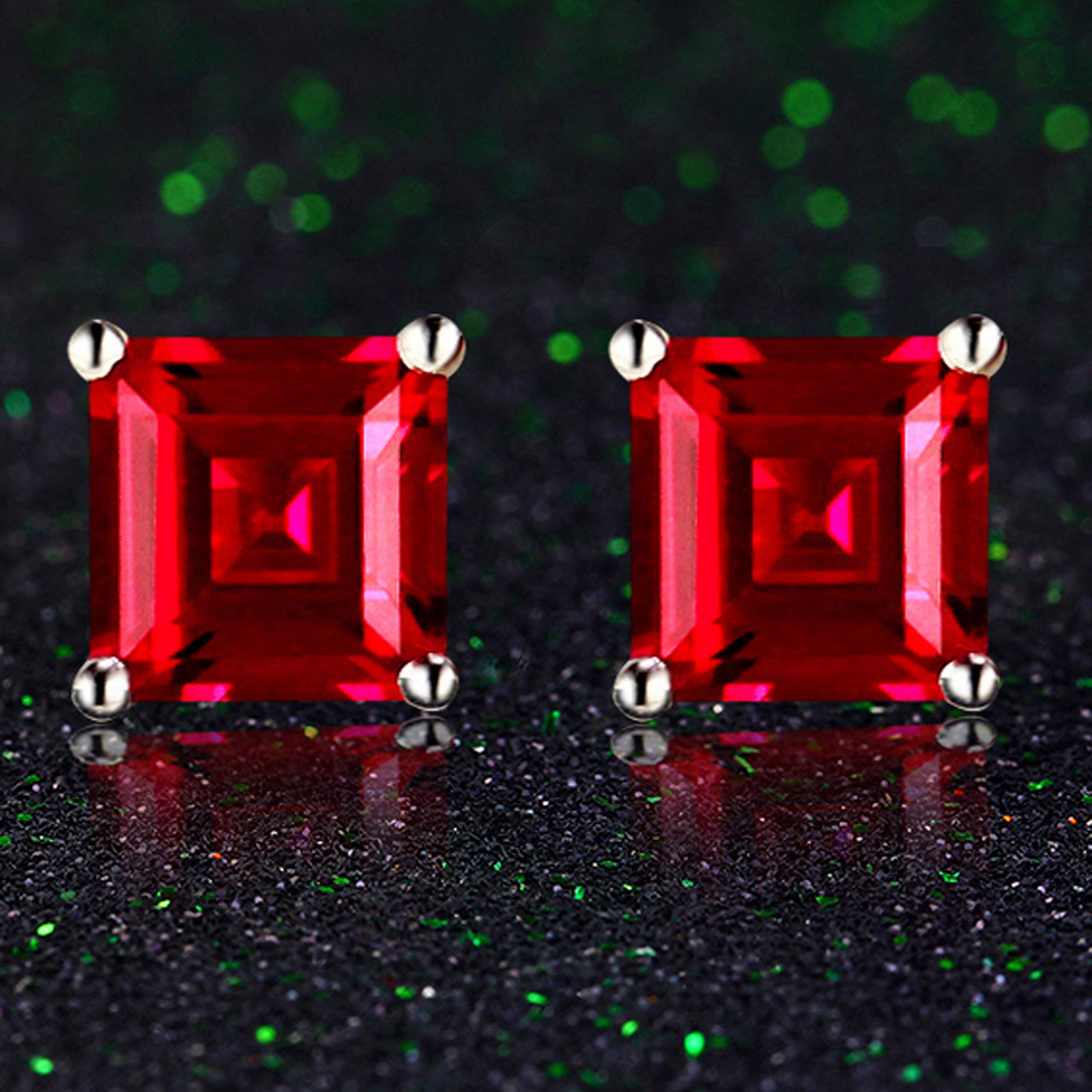 Navachi 925 Sterling Silver 18k White Gold Plated 1.6ct Square Ruby Az9141e Stud Earrings