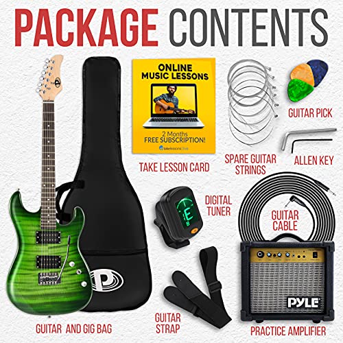 Pyle Electric Guitar Kit with Amp, Full Size Instrument with Humbucker Pickups, Guitarra Electrica Amplifier and Beginner Bundle Accessories, 39" Legacy Green