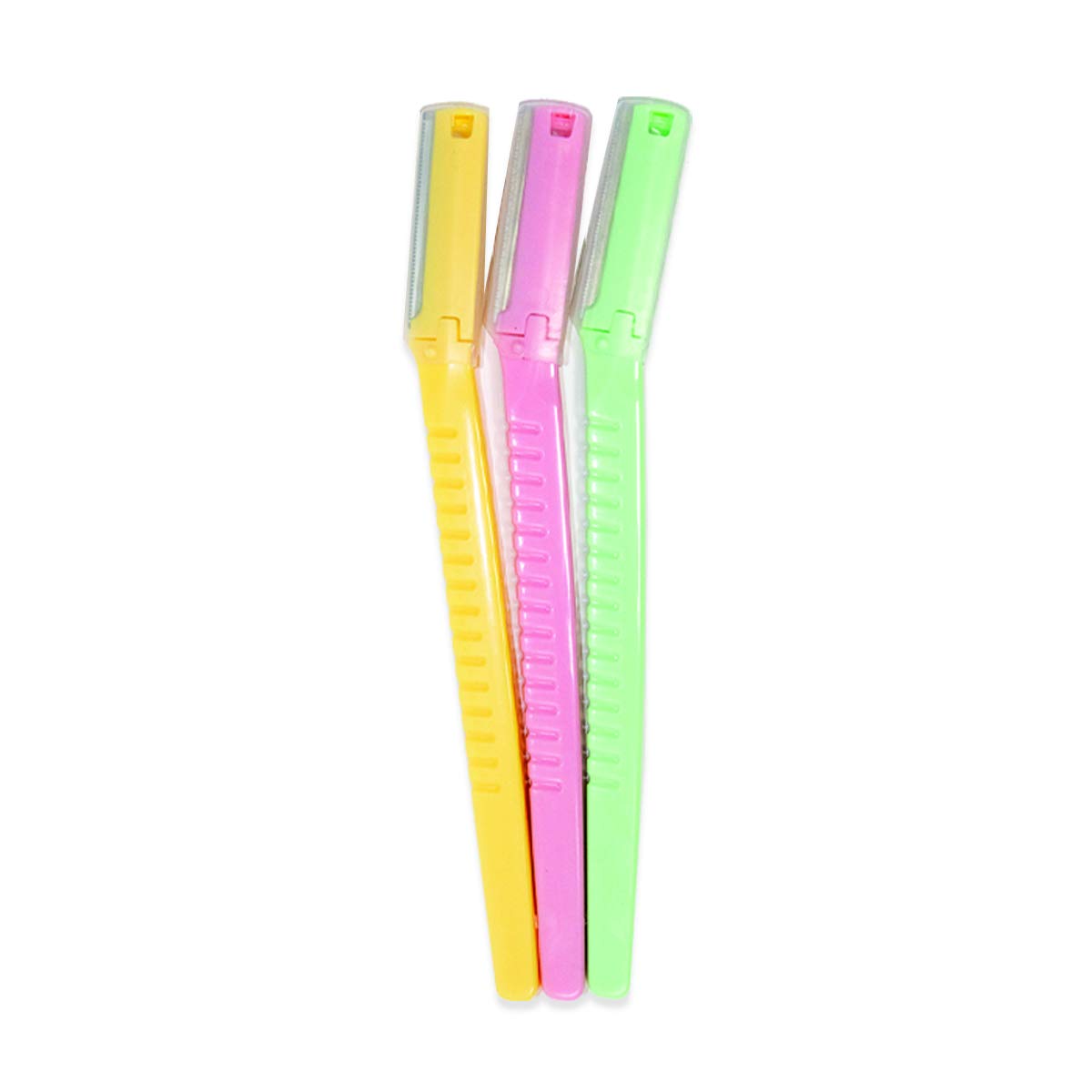Multipurpose Facial Razor & Eyebrow Shaper With Fitted Cover/Straight Blade Style/Green Yellow Pink 3 Pack