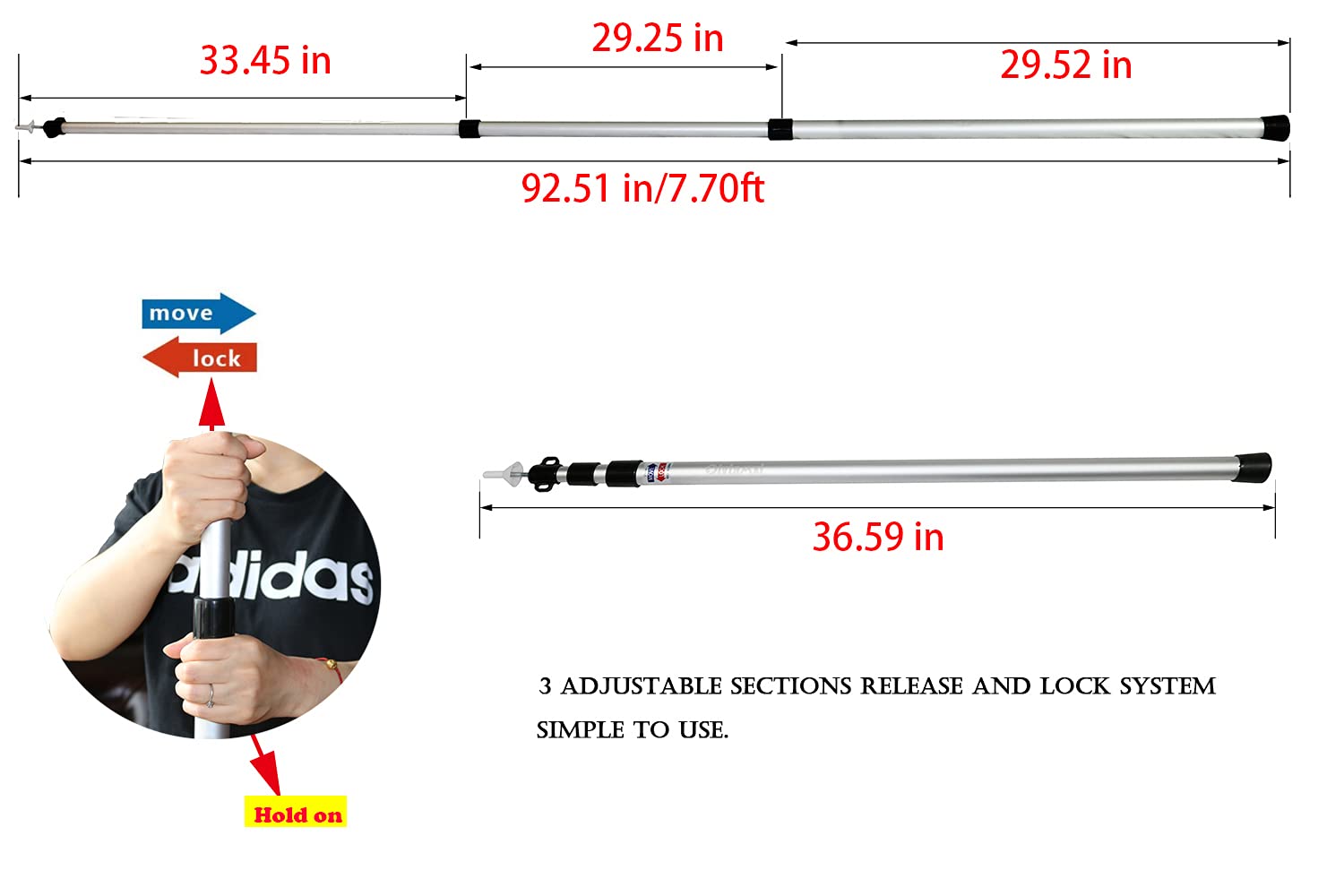Olytamxi Tarp Poles Adjustable Set of 2,Aluminum Telescoping Camping Tent Poles for Tarp Canopy Shelter Awning, 3-Sections
