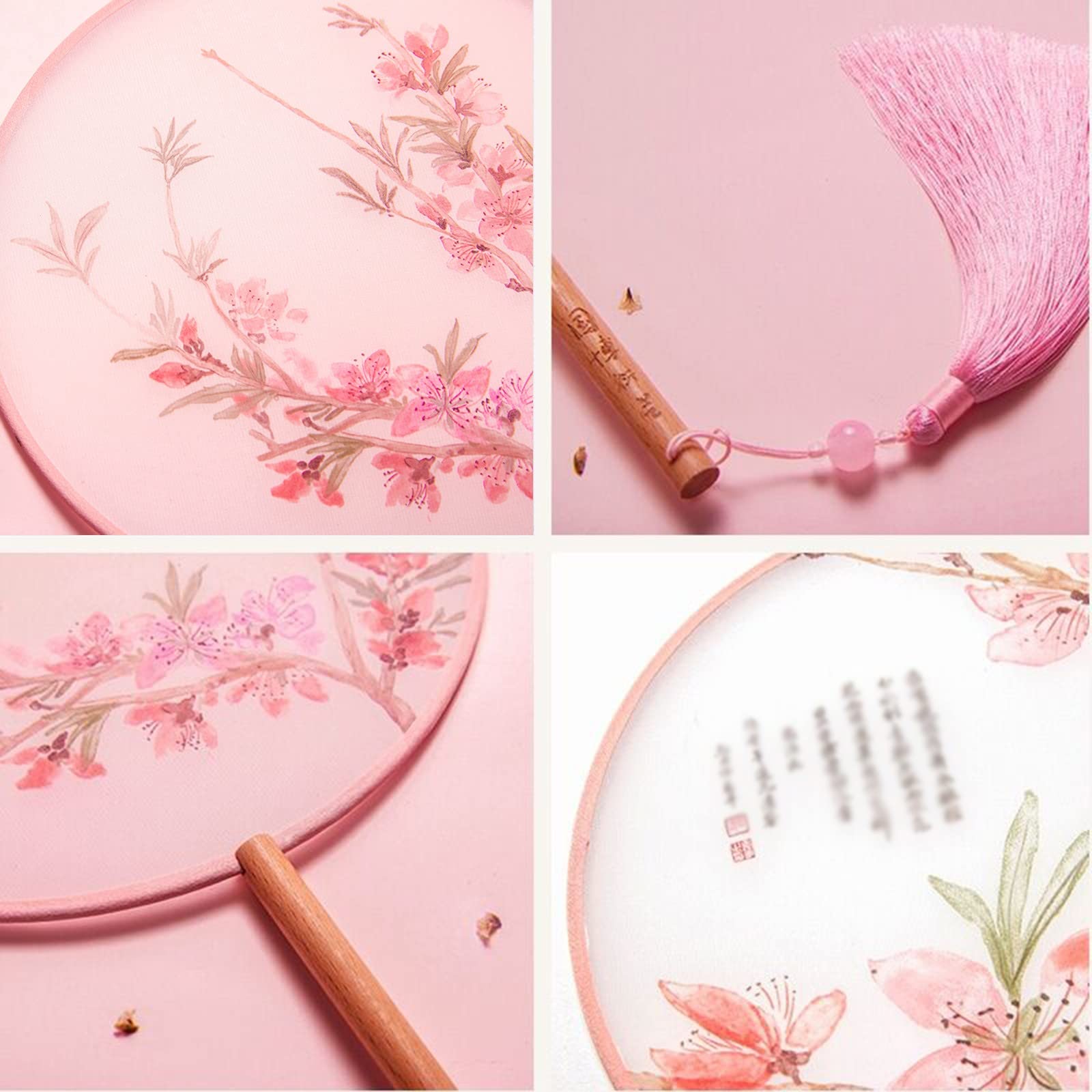 XELDEC Chinese hand-held fan peach blossom round fan retro fan Hanfu cheongsam jewelry gift