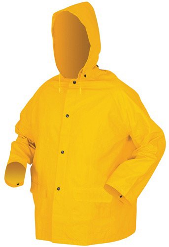 MCR Safety 2403L Classic Plus PVC/Polyester 3-Piece Corduroy Collar Rain Suit with Detachable Hood and Bibpant, Yellow, Large
