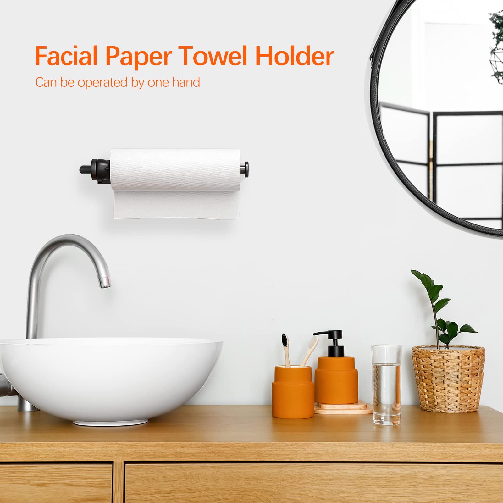 Paper Towel Holder Under Cabinet, Meritpick Single Hand Operable Paper Towel Holder Wall Mount, Under Counter Paper Towel Holder with Damping Effect, Adhesive or Screw for Kitchen Bathroom