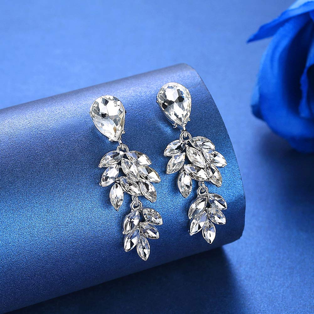 mecresh Silver Transparent Cute Crystal Leaf Filigree Cluster Chandelier Drop Dangle Earrings Jewelry for Women's Day 2022 Fashion Jewelry