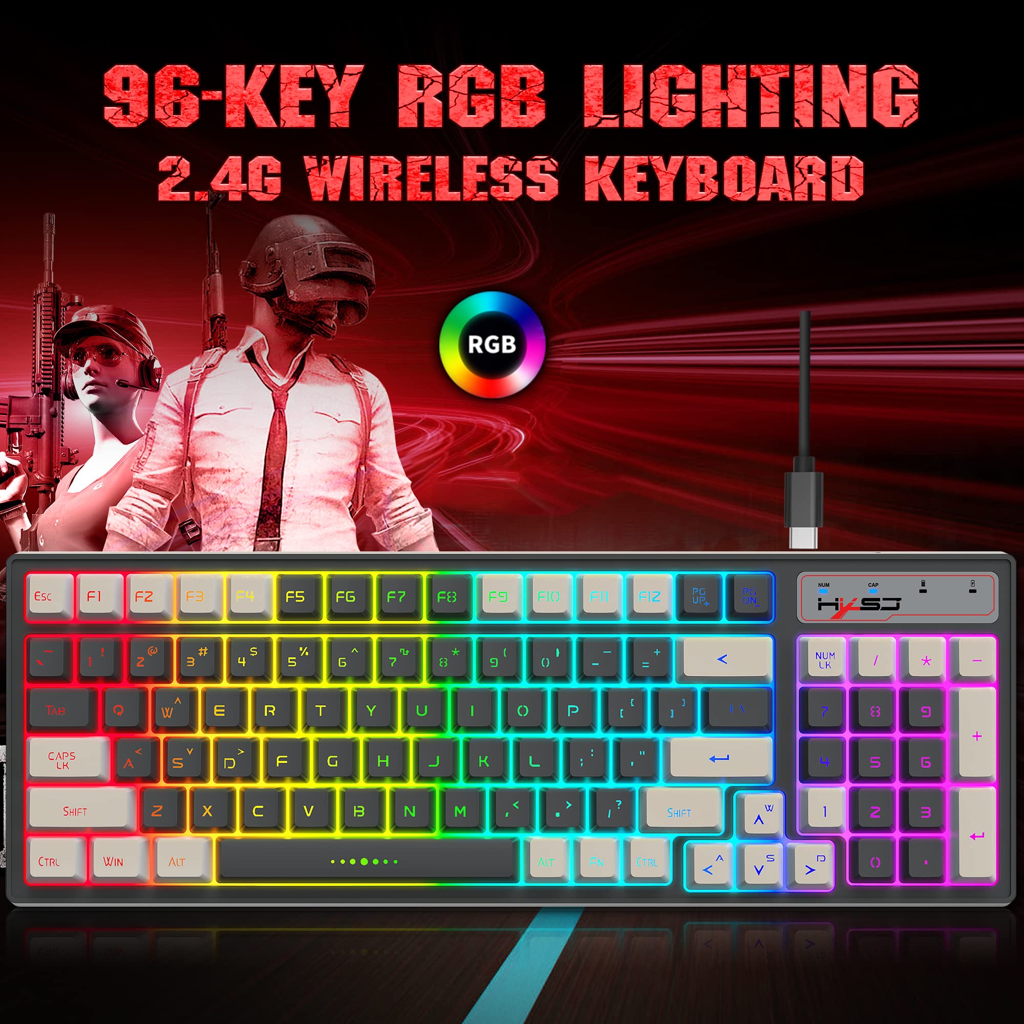 SELORSS Wireless Gaming Keyboard and Mouse Combo,2.4G Rechargeable RGB 96 Keys Ergonomic Mechanical Feeling Keyboard,RGB Backlit Wireless Lightweight Gaming Mouse for Windows Mac PC Xbox PS4 Gamers