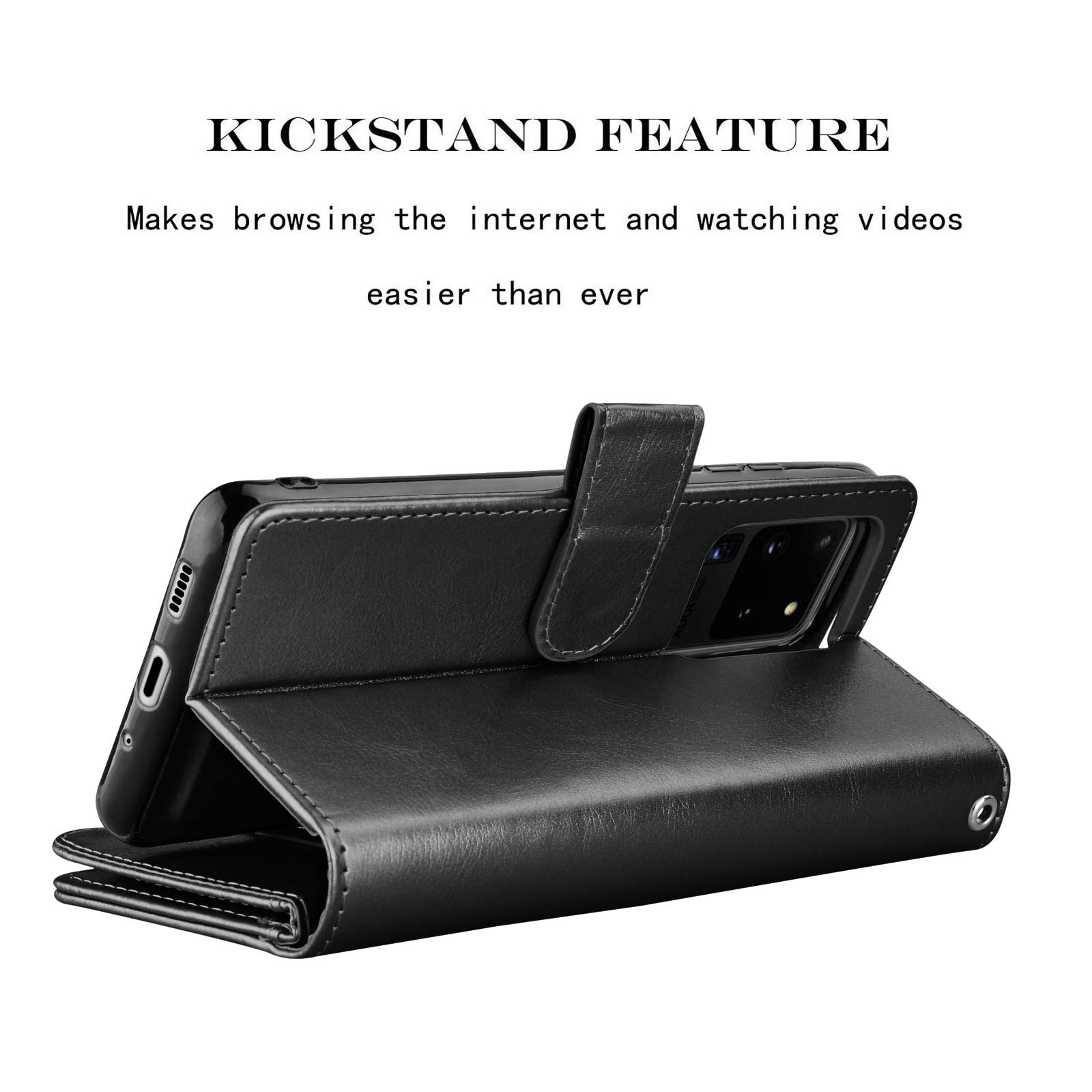NJJEX Galaxy S20 Case, for Samsung Galaxy S20 Wallet Case 6.2", [9 Card Slots] PU Leather ID Credit Holder Folio Flip [Detachable] Kickstand Magnetic Phone Cover & Lanyard for Samsung S20 [Black]