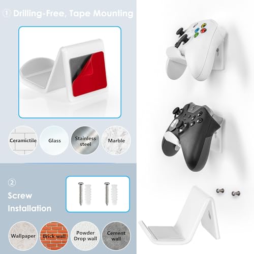 OAPRIRE Universal Controller Holder Wall Mount 2 Pack, Acrylic Controller Stand Gaming Accessories with Cable Clips, Build Your Game Fortresses (White)