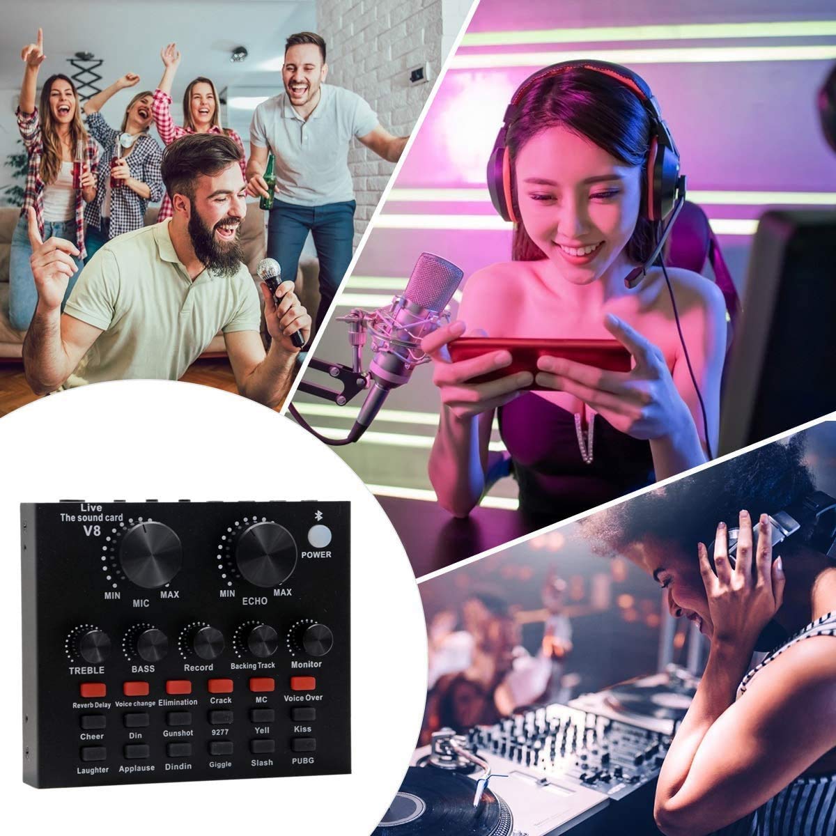 SKYJUNS Podcast Equipment Bundle, BM-800 Podcast Microphone bundle with LIve Sound Card, XLR, Studio Microphone for Laptop Computer Vlog Live Streaming (V8- Gold)