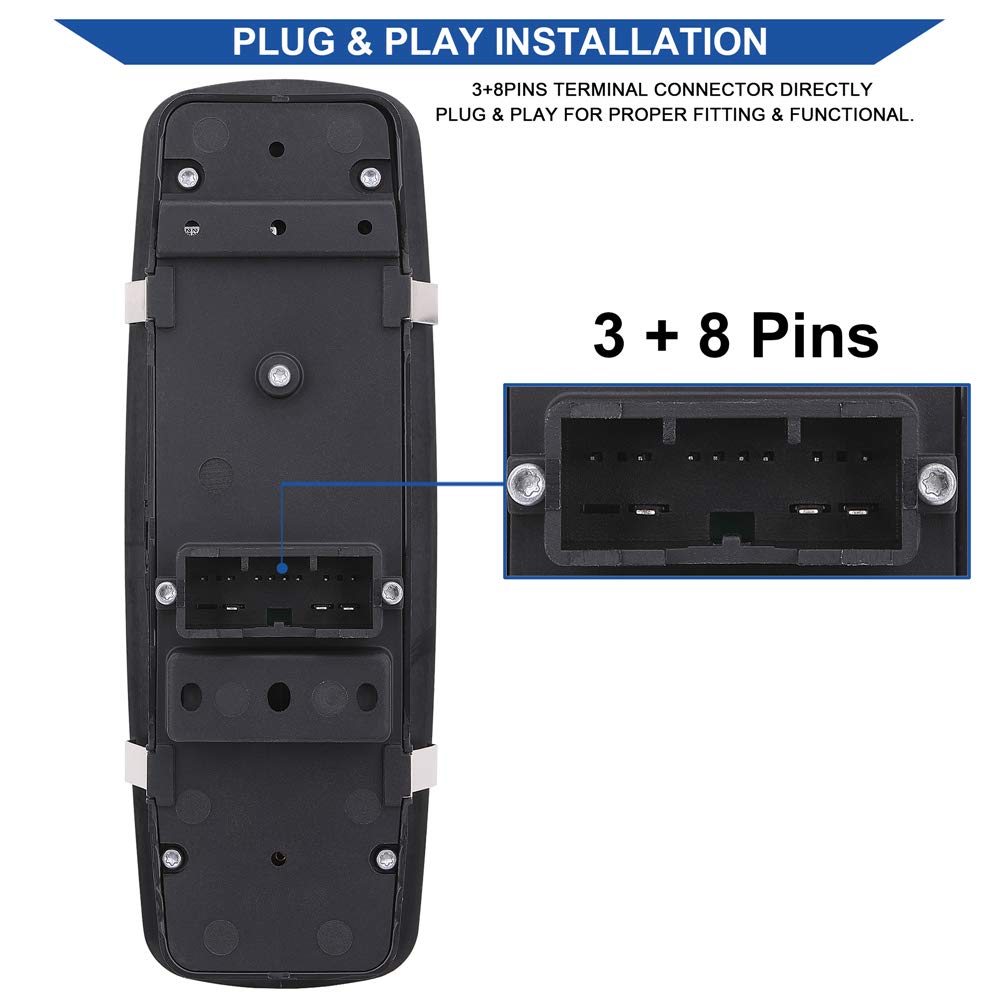 Obaee Front Left Window Switch 68231805AA Compatible with 2011-2012 Chrysler 300, 2015-2017 Chrysler 200, 2011-2014 Dodge Charger, 2016 Ram 1500 2500 3500 4500 5500 4-Door Replace 68139805AB