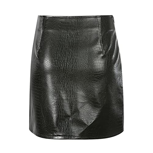Tulle Long Skirts for Women Wedding Faux Slit Textured Women's Slim Leather Skirt Solid Fit Hip Plaid Jean Black