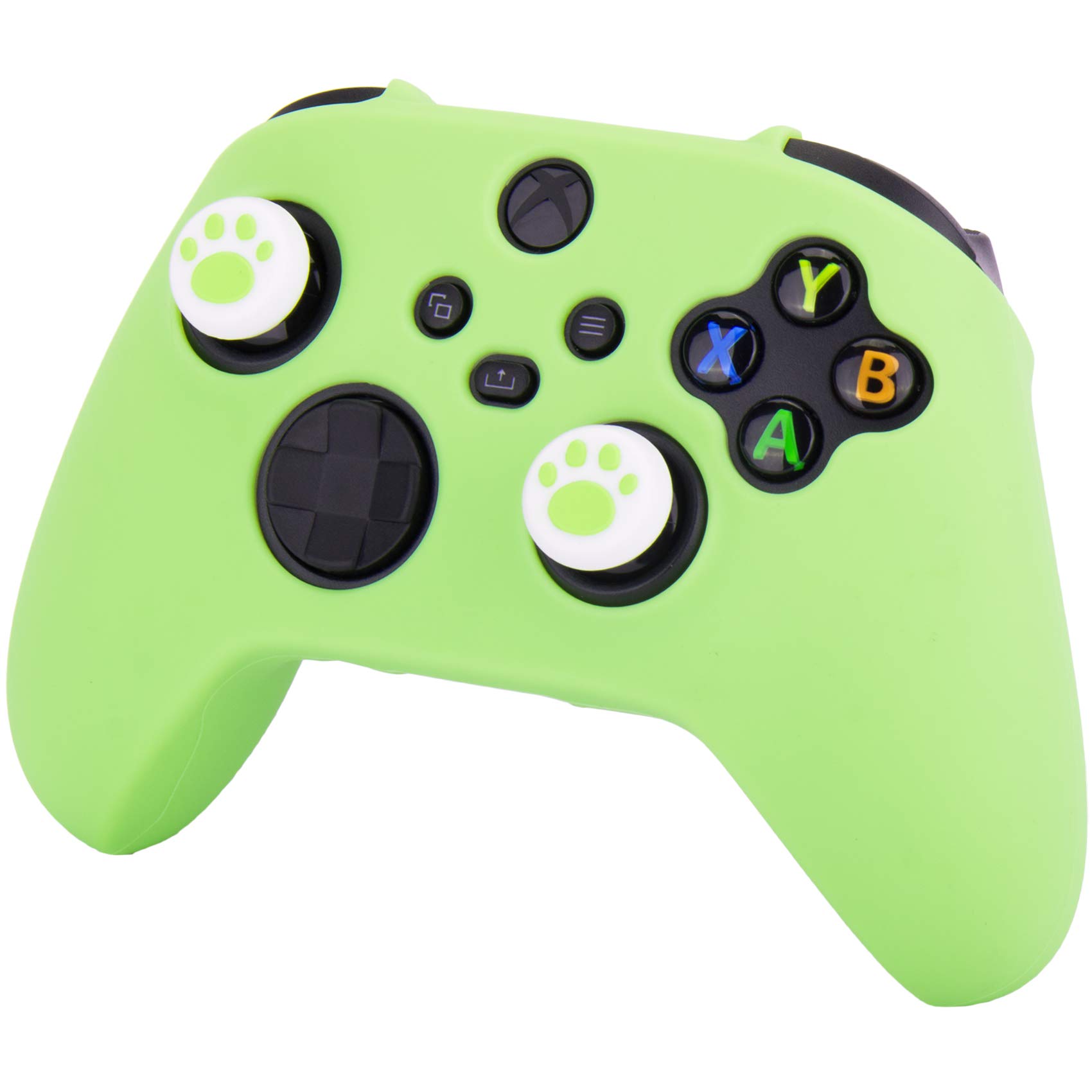MXRC Silicone Rubber Cover Skin Case x 1 Anti-Slip Customize for Xbox Series X/S Controller x 1(Apple Green) + Cat Paw Thumb Grips x 2