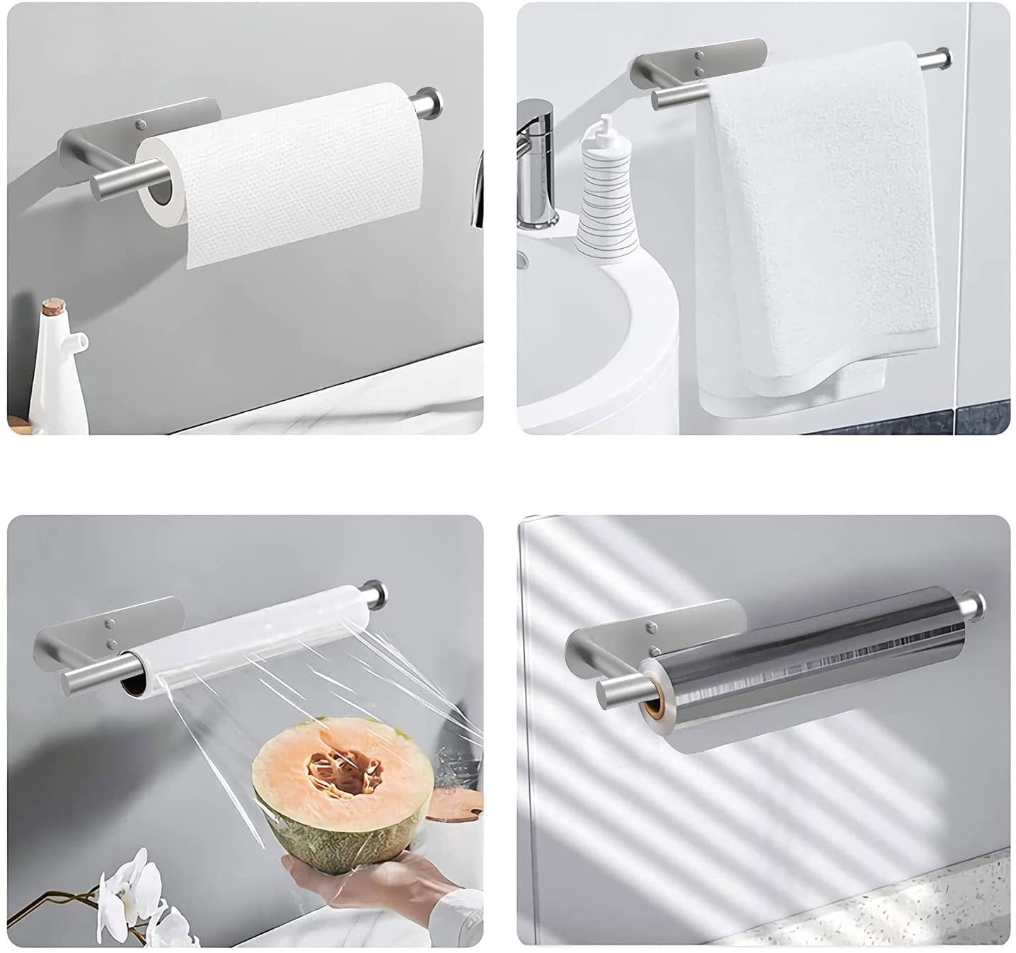 Paper Towel Holder Kitchen Roll Holder, Kitchen Roll Organize, Paper Towel Roll Holder for Kitchen Bathroom, Paper Towel Holder Under Cabinet (Silver)