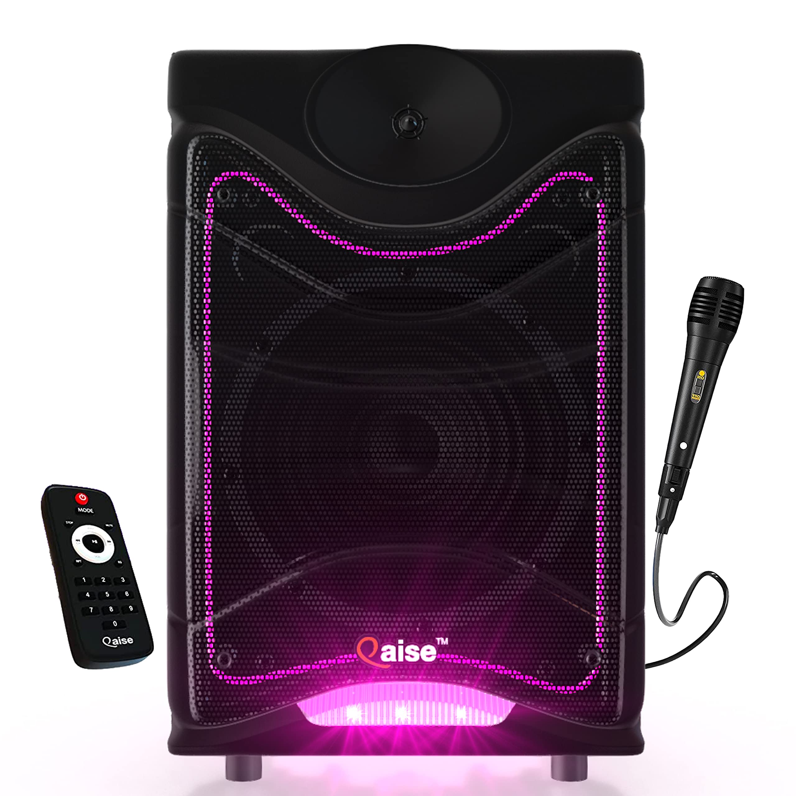 QAISE Professional Bluetooth Speaker Party Boombox Karaoke Machine with Deep Bass, 8” Subwoofer, 1.5” Tweeters, LED Lights, Compact System for Parties & Events, 3500 Watts Power (Mini Bass Thumper)