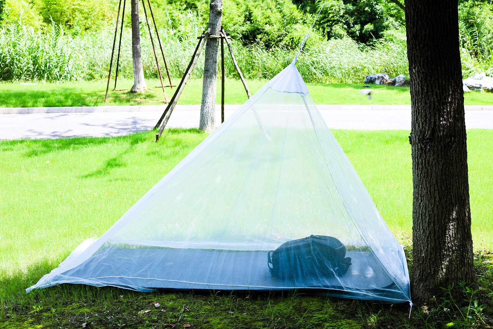 No-See-Um Camping Mosquito Net Bed Compact and Ultra-Light for Travel,Finest Holes Mesh 2000 Noseeum Netting for Camping and Hiking, Without Sleeping Mat (Single Light Grey Color,M)