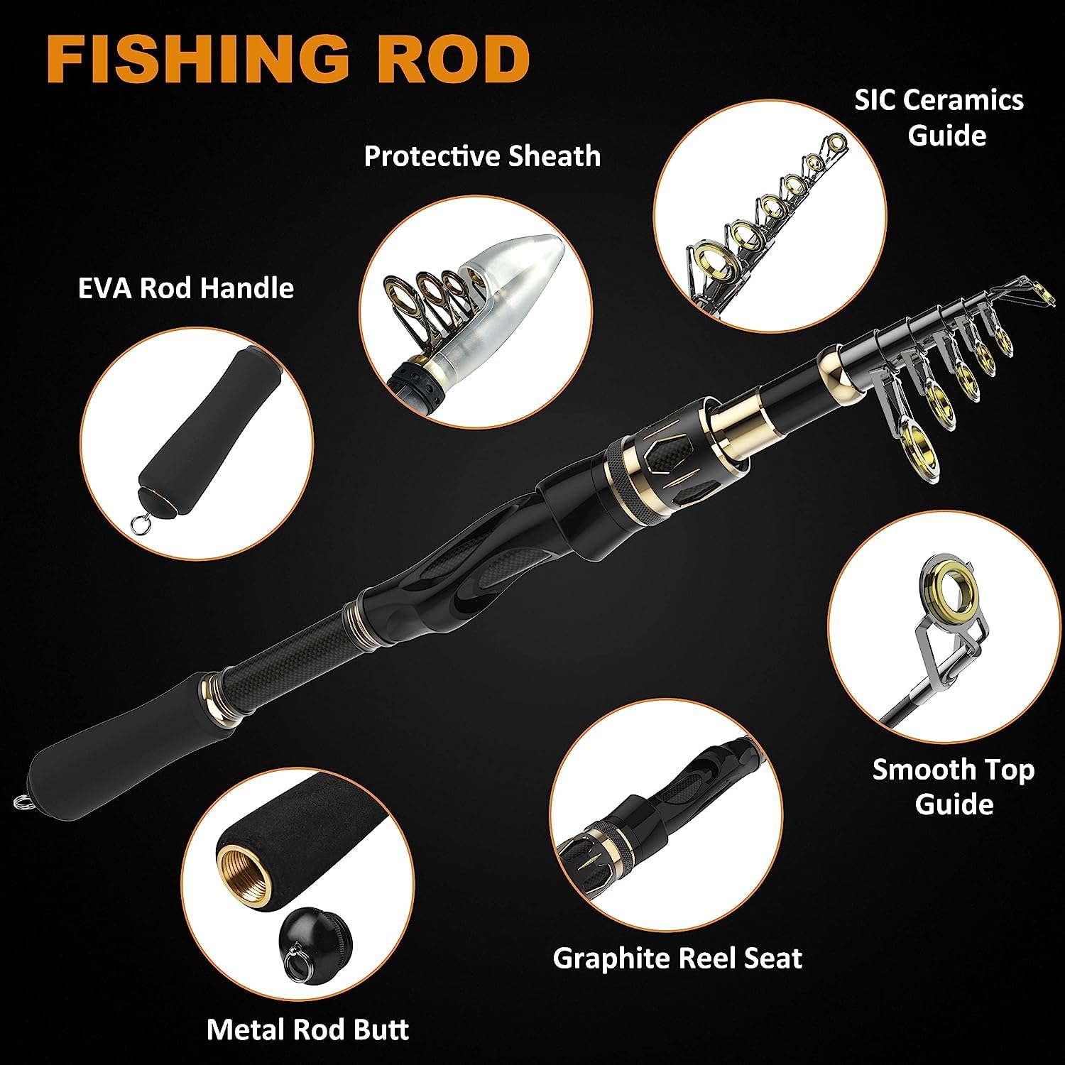 PLUSINNO Elite Hunter 7FT Fishing Rod, IM 6 Graphite Spinning Rod and Casting Rod, Stainless Steel Guides with SiC Inserts (7FT-Spinning Rod-M Power+HT3000REEL(Golden))…