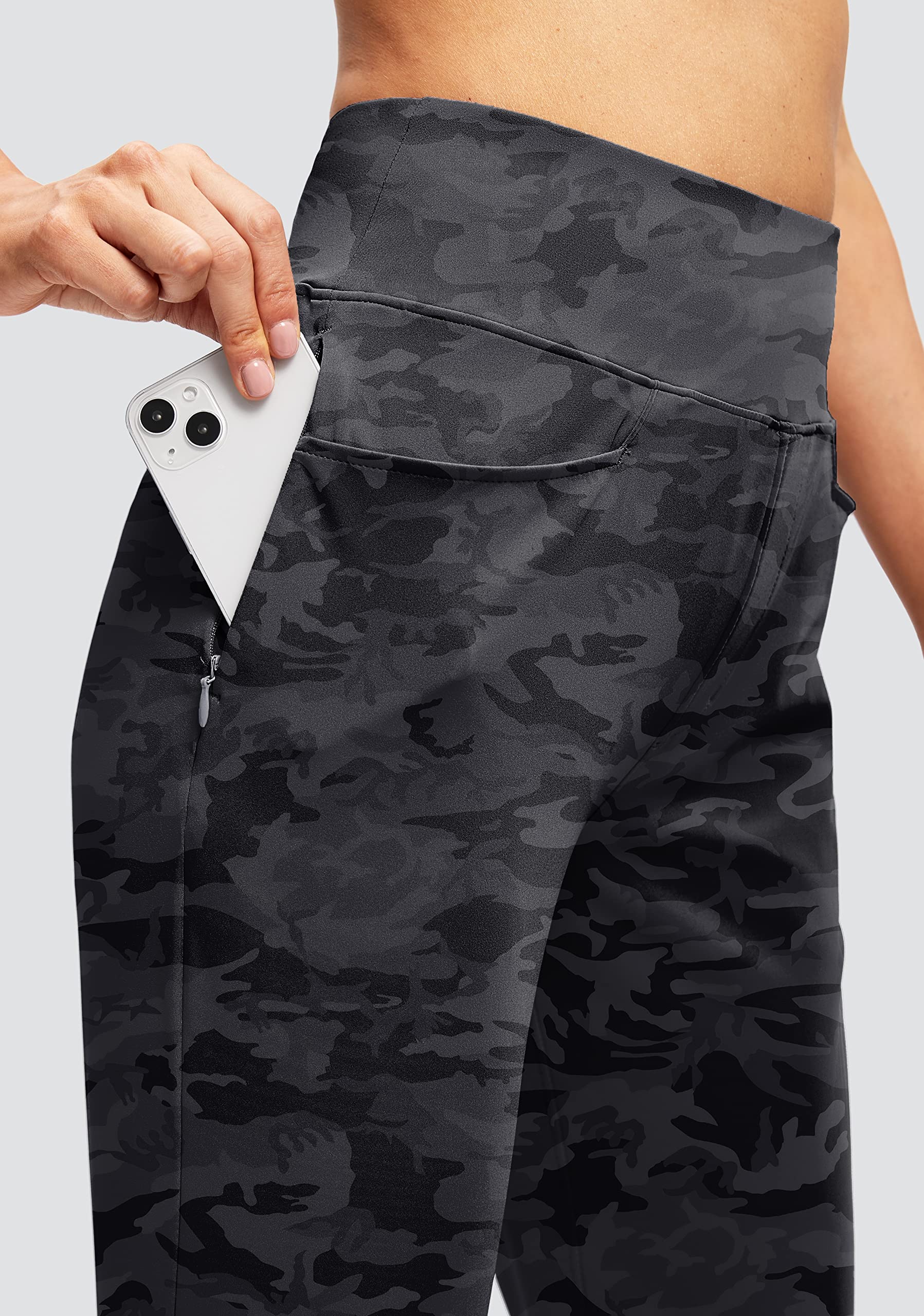 Soothfeel Women's Golf Pants with 5 Pockets High Waisted Stretch Sweatpants Travel Athletic Work Ankle Pants for Women (Grey Camo, L)