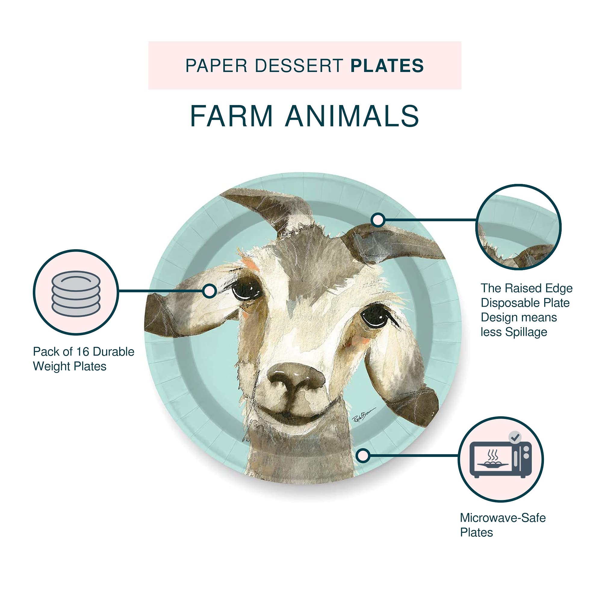 Paper Dessert Plates by Studio Oh! - Farm Animals - Pack of 16 Durable Weight & Microwave-Safe Plates with Full-Color Art - for Everyday & All Occasions