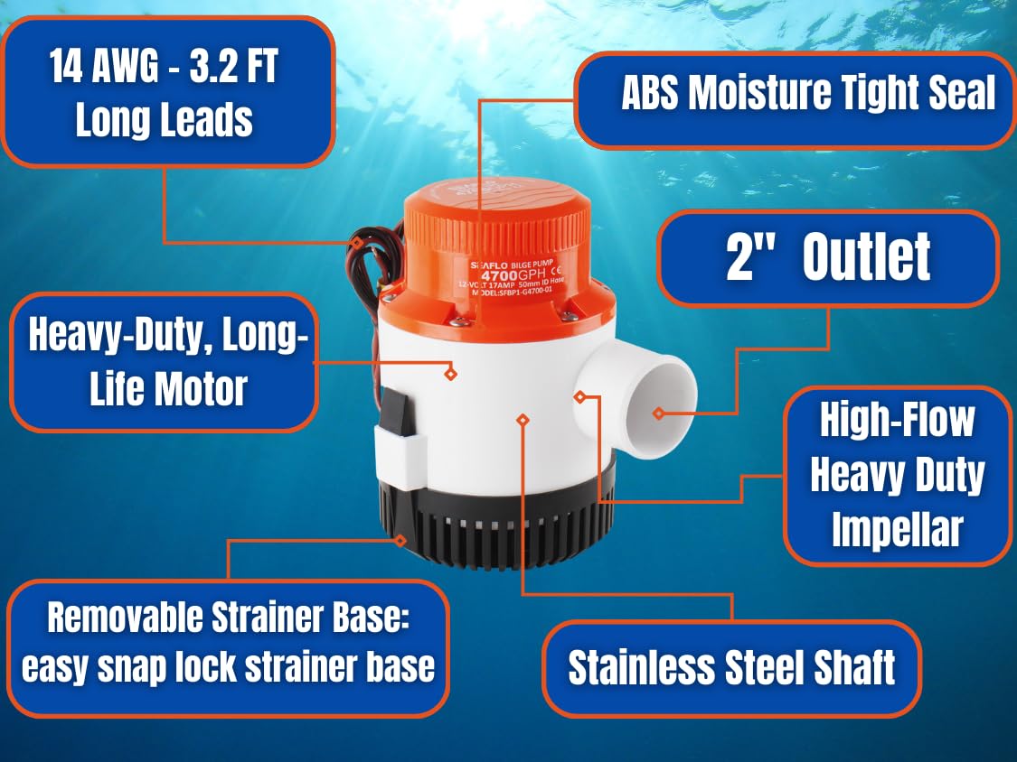 Seaflo 4700 GPH 24v Heavy Duty Electric Bilge Pump (4700gph 24v)