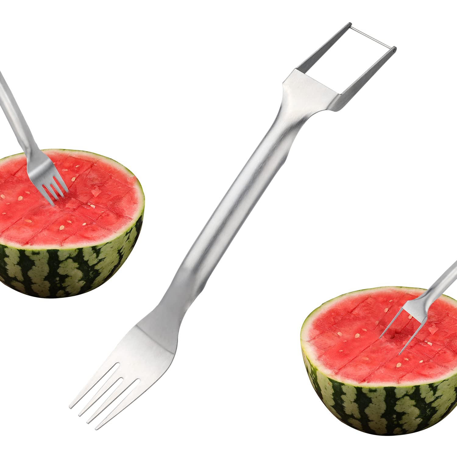 Watermelon Slicer Fork, Stainless Steel Watermelon Slicer Cutter Summer 2-in-1 Watermelon Fork Slicer Fruit Cutting Fork Tool