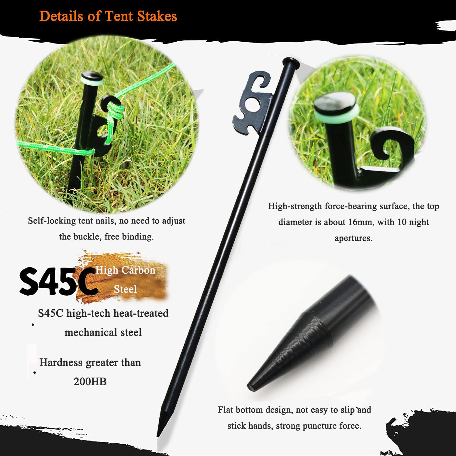 SKYROSEXSDCT Tent Stakes Set Self-Locking Nail with Storage Bag for Outdoor Tent Construction Camping Travel Essential Tent Accessories