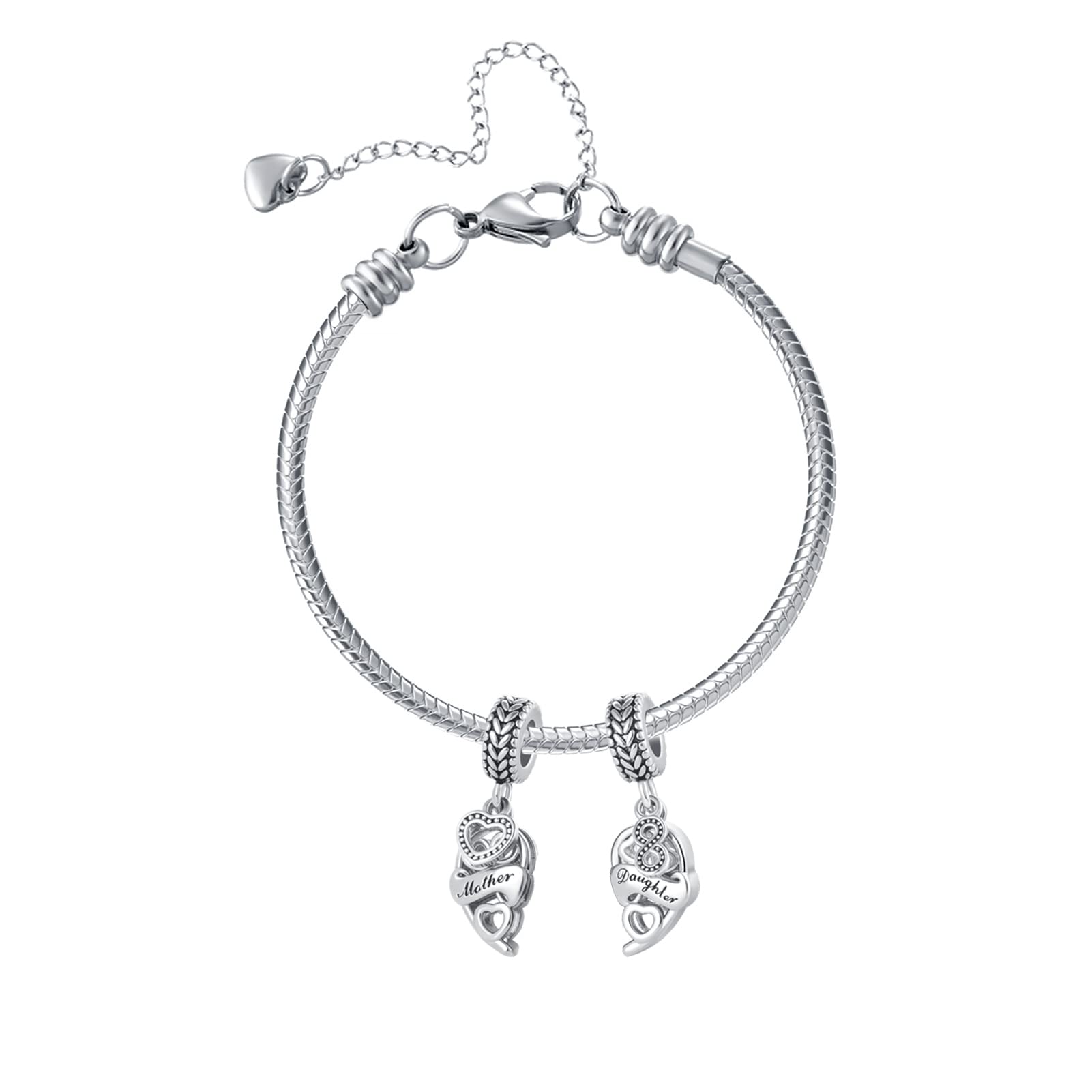 QeenseKc Mother Daughter Matching Heart Pendant Bead Charm for Pandora Bracelet Christmas Gift (Aut-164_MotherDa)