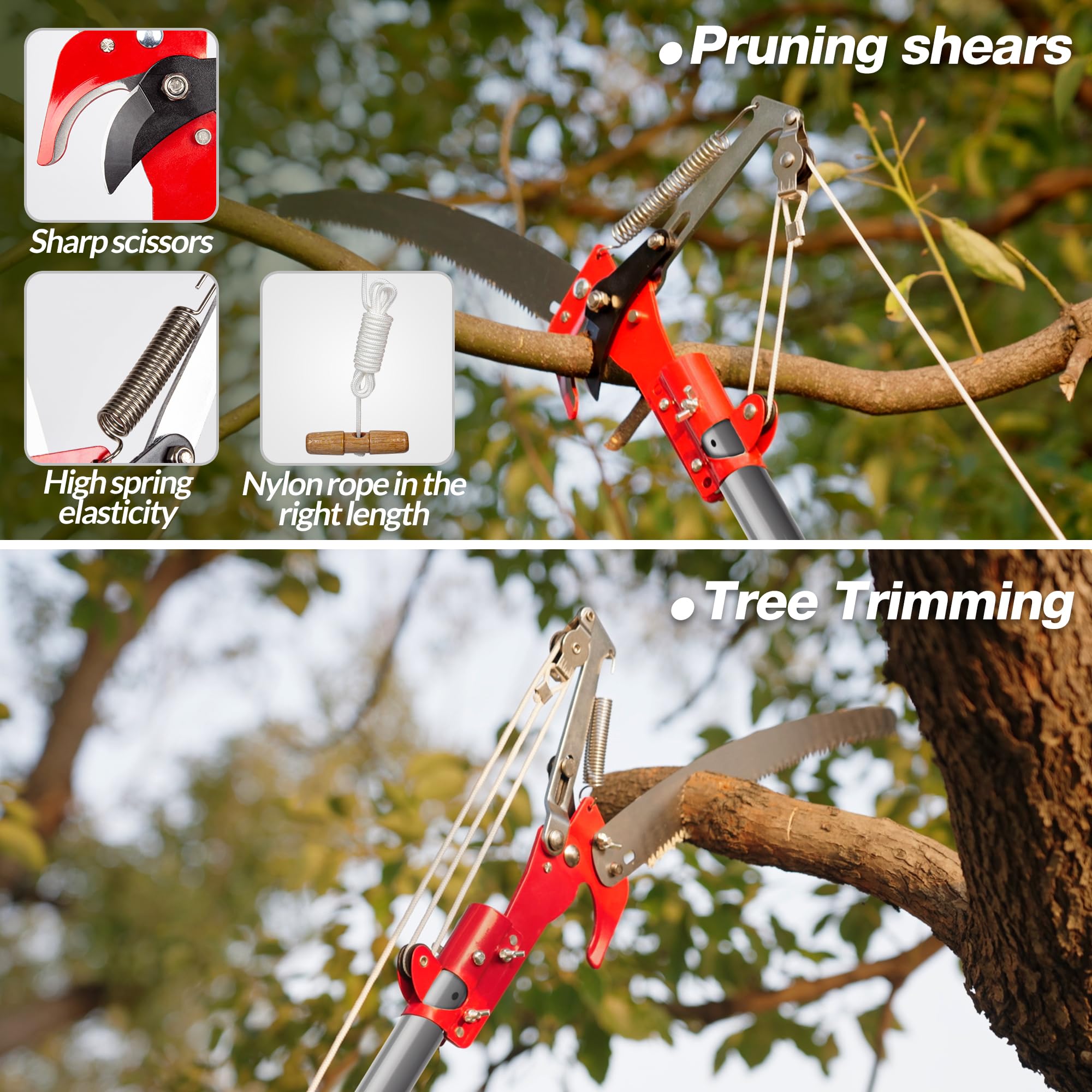 Suchtale 14ft Pole Saw, Manual Tree Pruner with Sharp Steel Blade, Trimmer with Scissors and High Strength Lightweight Handles for Pruning High Branches, Shrubs and Twigs at Forest Yard Garden Patios