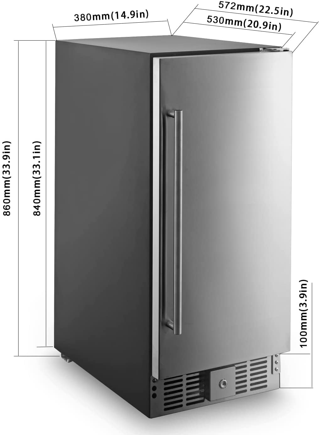 WATOOR 15 Inch Built-in Fridge Stainless Steel Beverage Cooler Under Counter Refrigerator with 36-61°F Temperature Range - Soda and Beer Refrigerator
