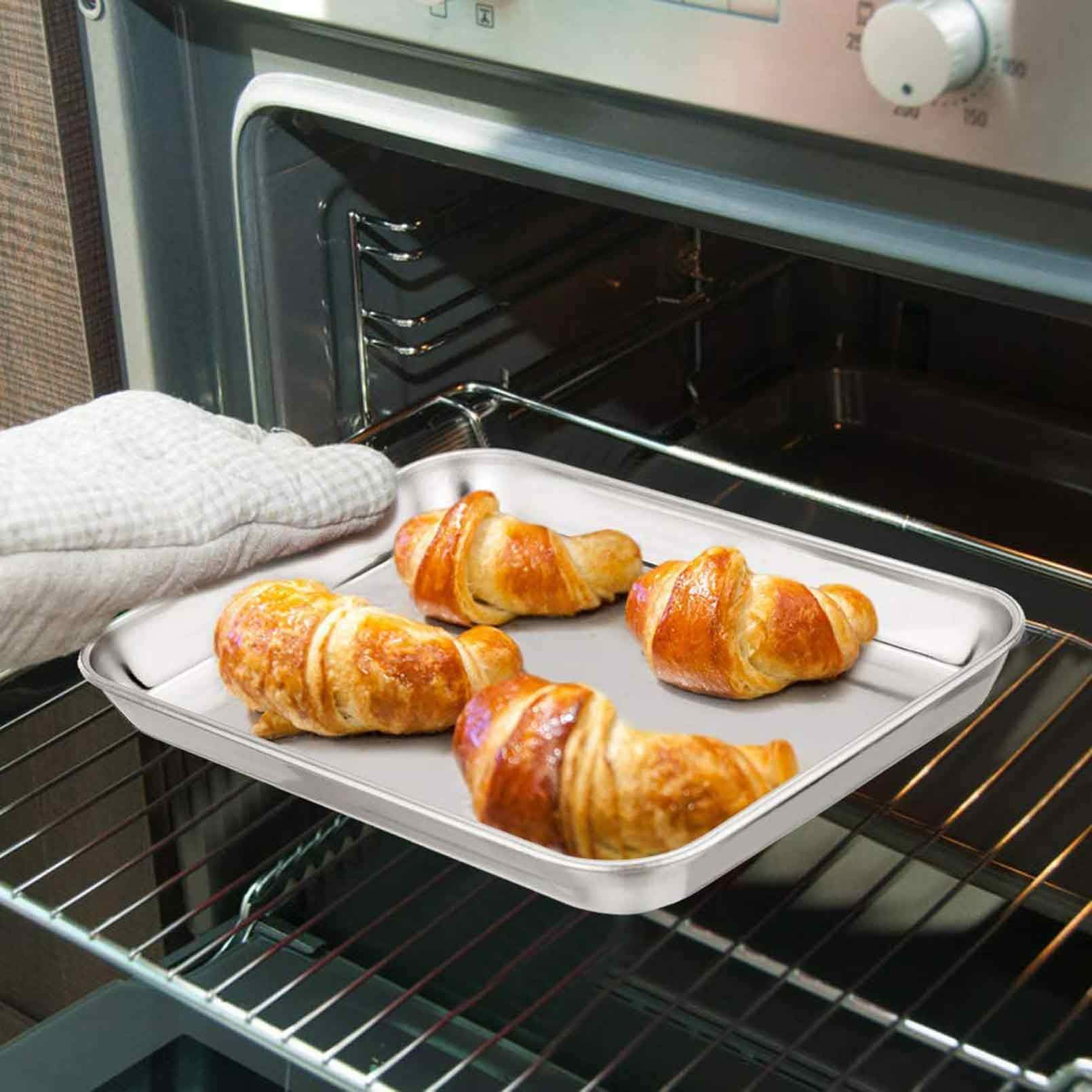 TeamFar Toaster Oven Tray and Rack Set, 9.3’’ x 7’’ x 1’’, Stainless Steel Toaster Oven Pan Broiler Pan, Non Toxic & Healthy, Easy Clean & Dishwasher Safe