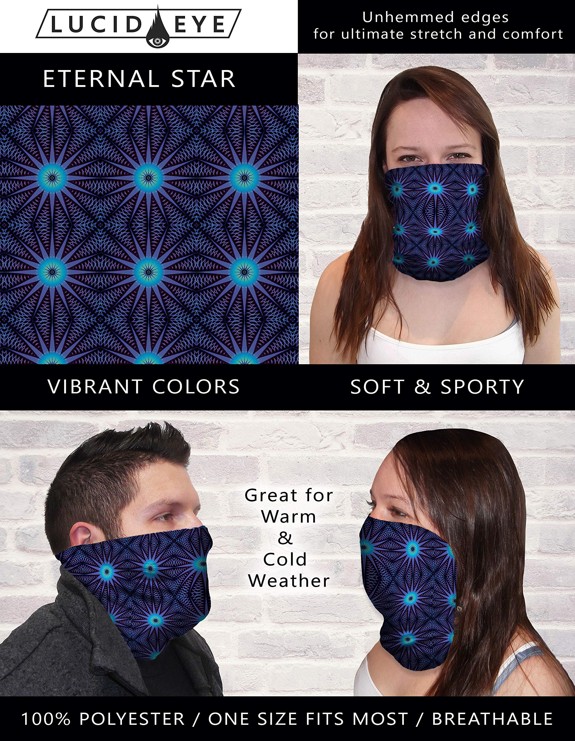 Lucid Eye Neck Gaiter Multipack 3PCS, Trippy Blue Series, Stretchy Tube Scarf