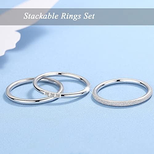 Silver Stacking Rings for Women Stainless Steel Rings 1.5mm Thin Knuckle Ring 3 Styles Rings Set Midi Ring Size 5 6 7 8 9 10
