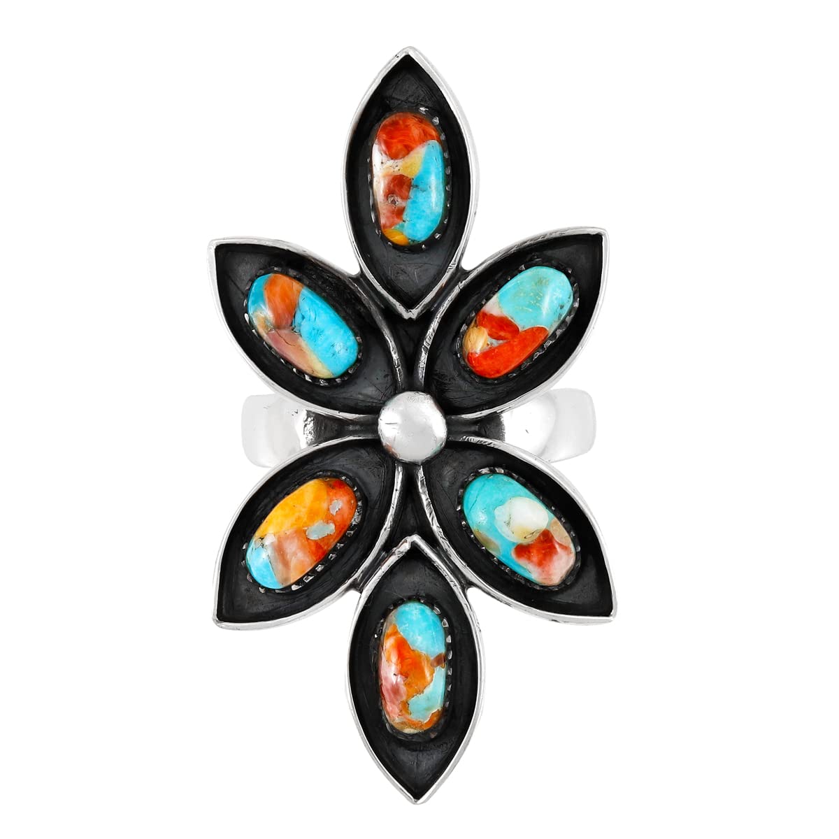 Turquoise Ring Sterling Silver 925 Genuine Gemstones Size 6 to 11 (Spiny Sprinkles) (8)