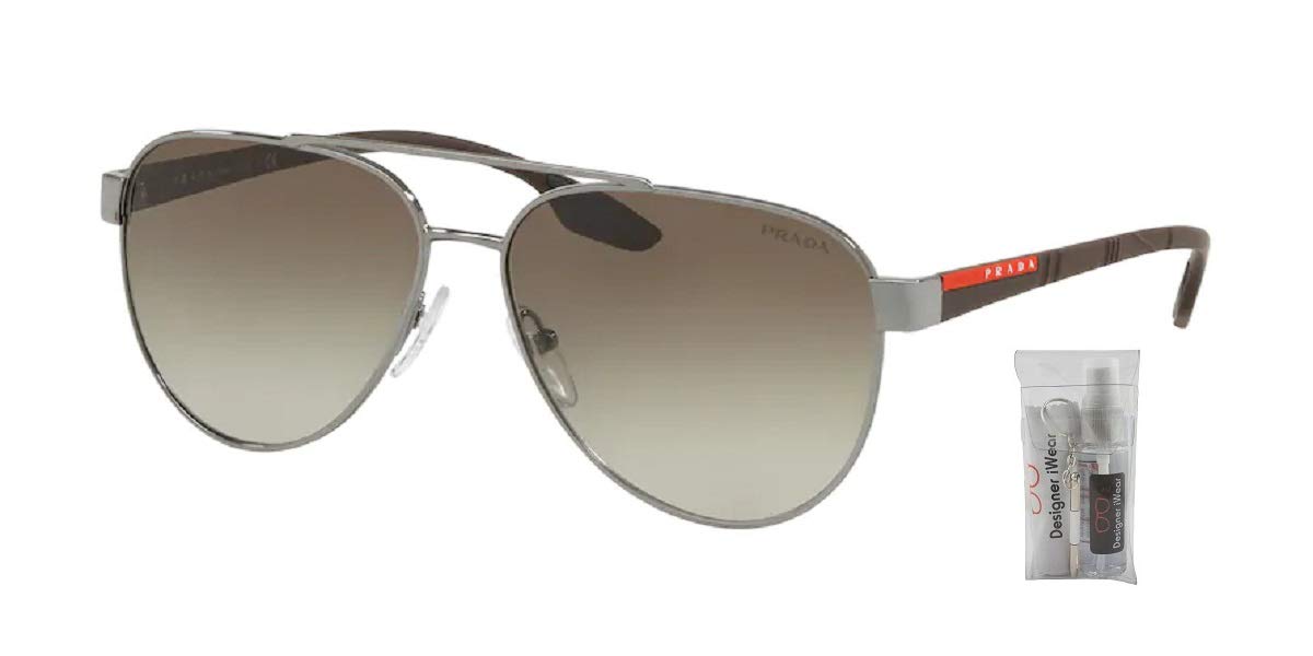 Prada PS54TS LIFESTYLE 5AV1X1 58M Gunmetal/Green Gradient Aviator Sunglasses For Men + BUNDLE with Designer iWear Eyewear Kit
