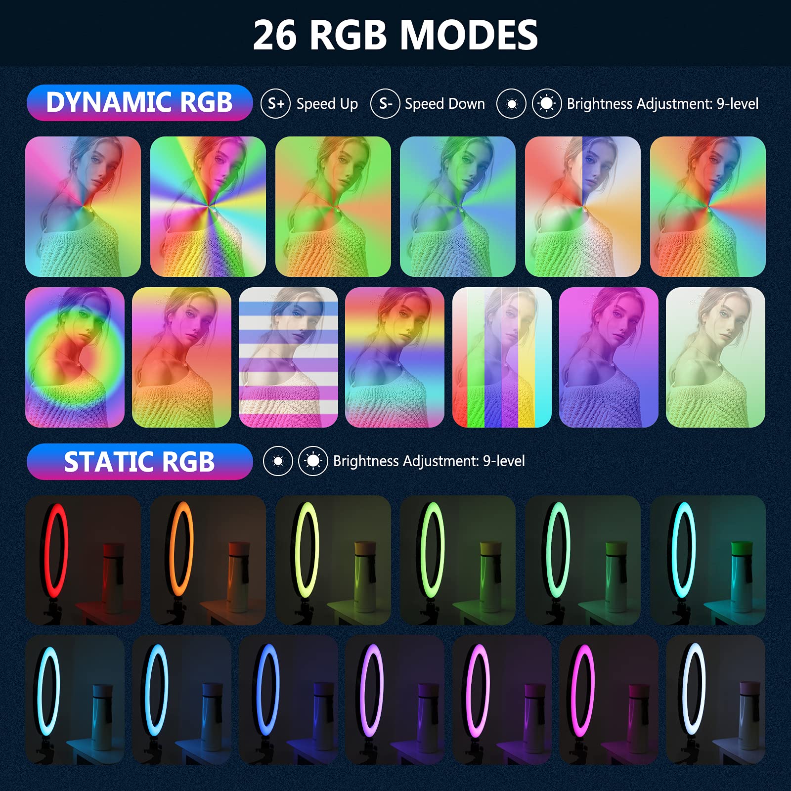 NEEWER 10" RGB Ring Light with Tripod Stand & 2 Phone Holders, Dimmable Selfie Ring Light with 29 Colors Modes for Makeup/Live Streaming/YouTube/Tiktok/Video Shooting, RGB10-H