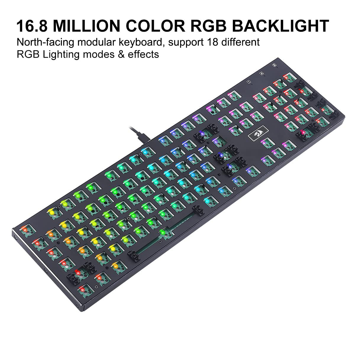 Redragon BBK556 Custom Gaming Mechanical Keyboard Kit โ 100% 104 Keys DIY RGB Fully Modular Keyboard - USB Wired Barebones Full Size Keyboard HOT SWAPPABLE 3pin/5pin Switch, Black