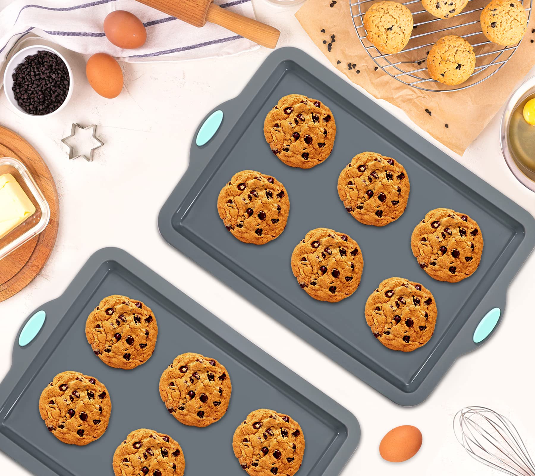 Webake Silicone Sheet Cake Pan, 14 Inch Silicone Sheet Pans 2 Pack Cookie Sheet Jelly Roll Pan Rectangular Cooking Sheet Baking Trays for Oven