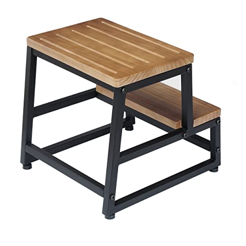 Wooden Step Stools for Kids and Adults, Heavy Duty Bed Steps for High Beds for Adults with Non-Slip Grooves Surface, 2 Step Stool for Bedroom, Kitchen, Bathroom - Holds up to 500 LBS by RORKEE