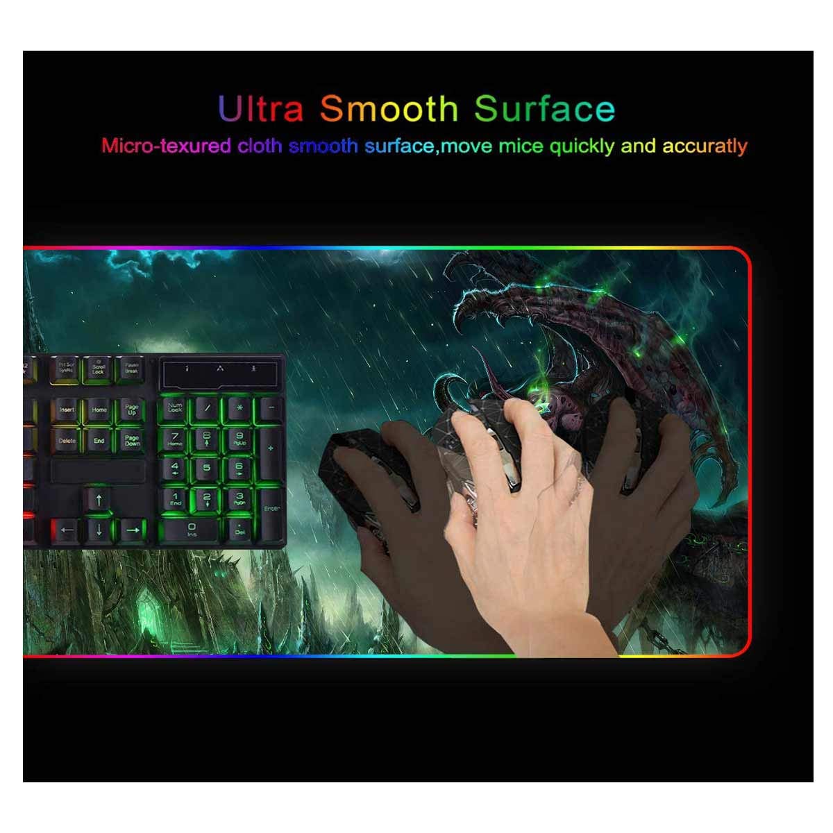RGB Professional Gaming Mouse Pad for Illidan Stormrage,Mousepad with 12 Lighting Modes & Anti-Skid Rubber Base,Large Laptop Desk Pad,Computer Keyboard and Mouse Combo Pads Mouse Mat 35.4x15.7 inch
