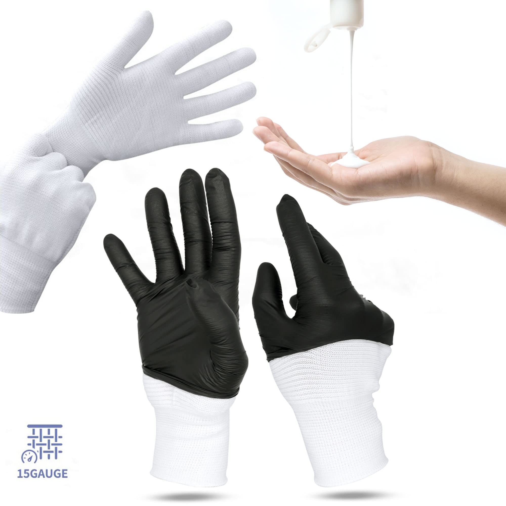 Youneedthat Eczema Aerosilver Safety Nitrile Glove Liners 20 Count, Seamless Non-slip Grip Food Prep Gloves, White(S,M,L) (Large (Pack of 20)