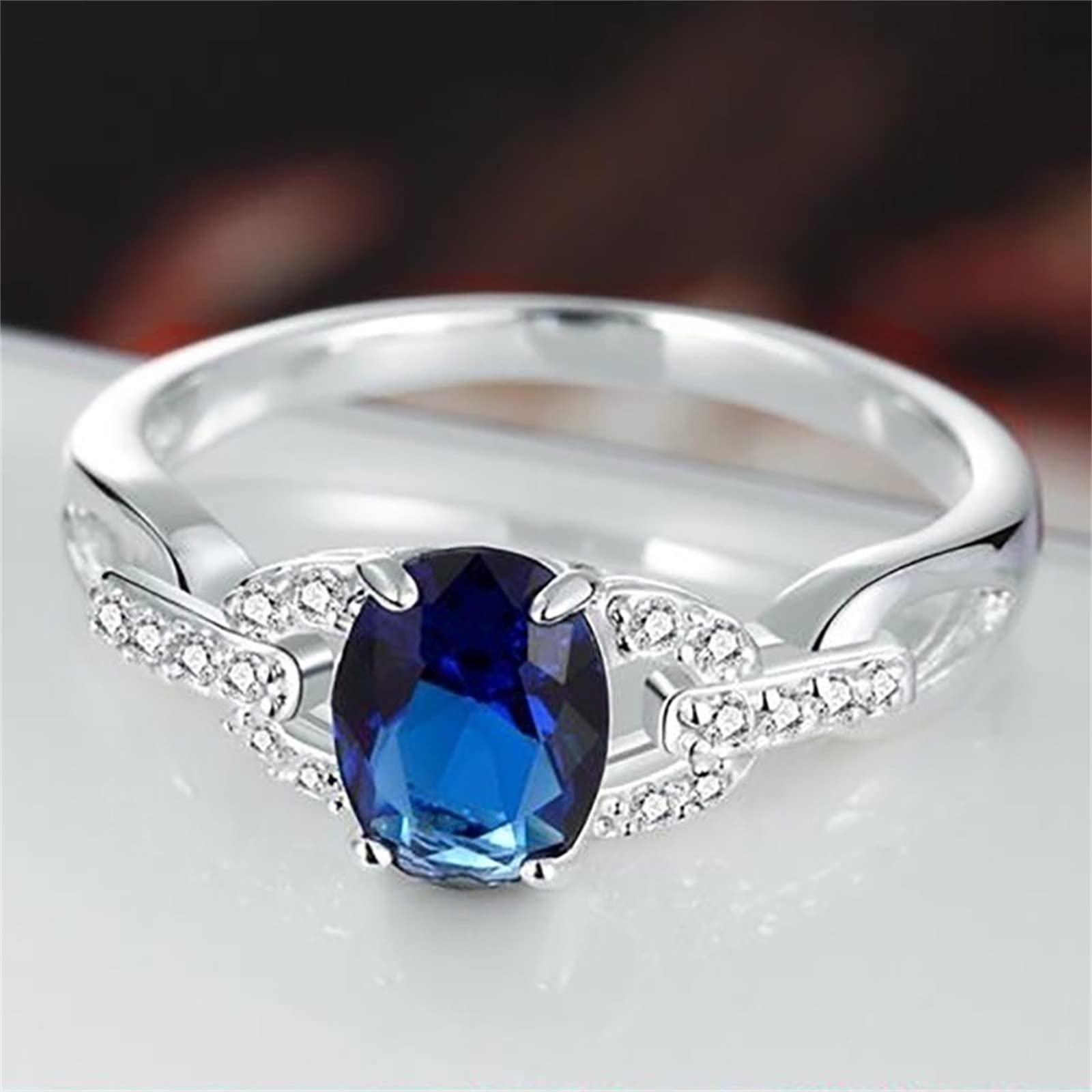 QINGWEI Oval Ruby Band Ring for Women Wedding Engagement Proposal Diamond Ring Birthday Valentine's Jewelry Gift for Mom Girlfriend