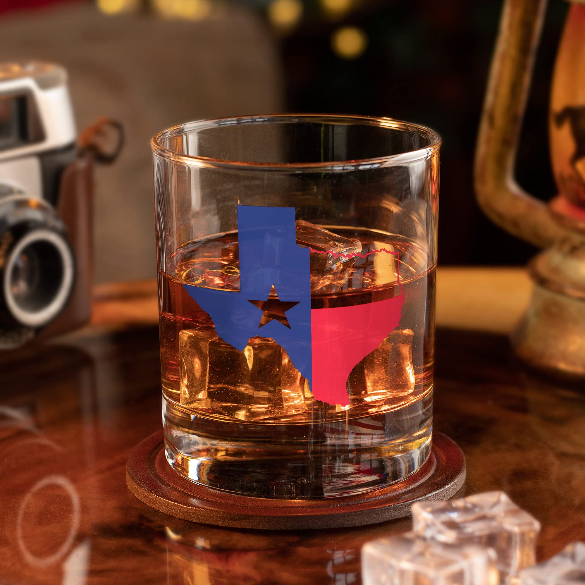 Texas Flag - Old Fashioned Whiskey Rocks Bourbon Glass - 10 oz capacity